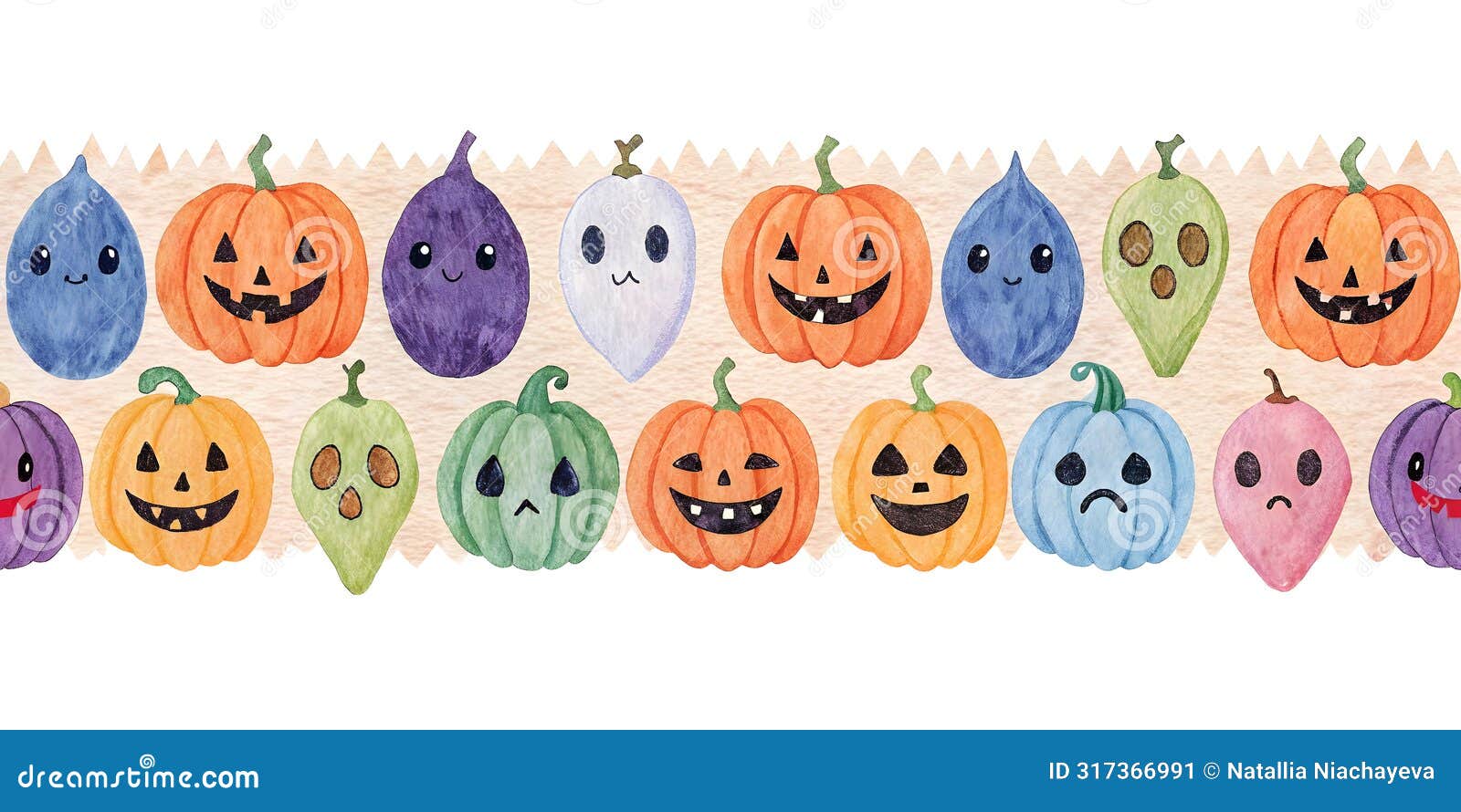 Seamless Border with Watercolor Halloween Pumpkins. Vector Illustration ...