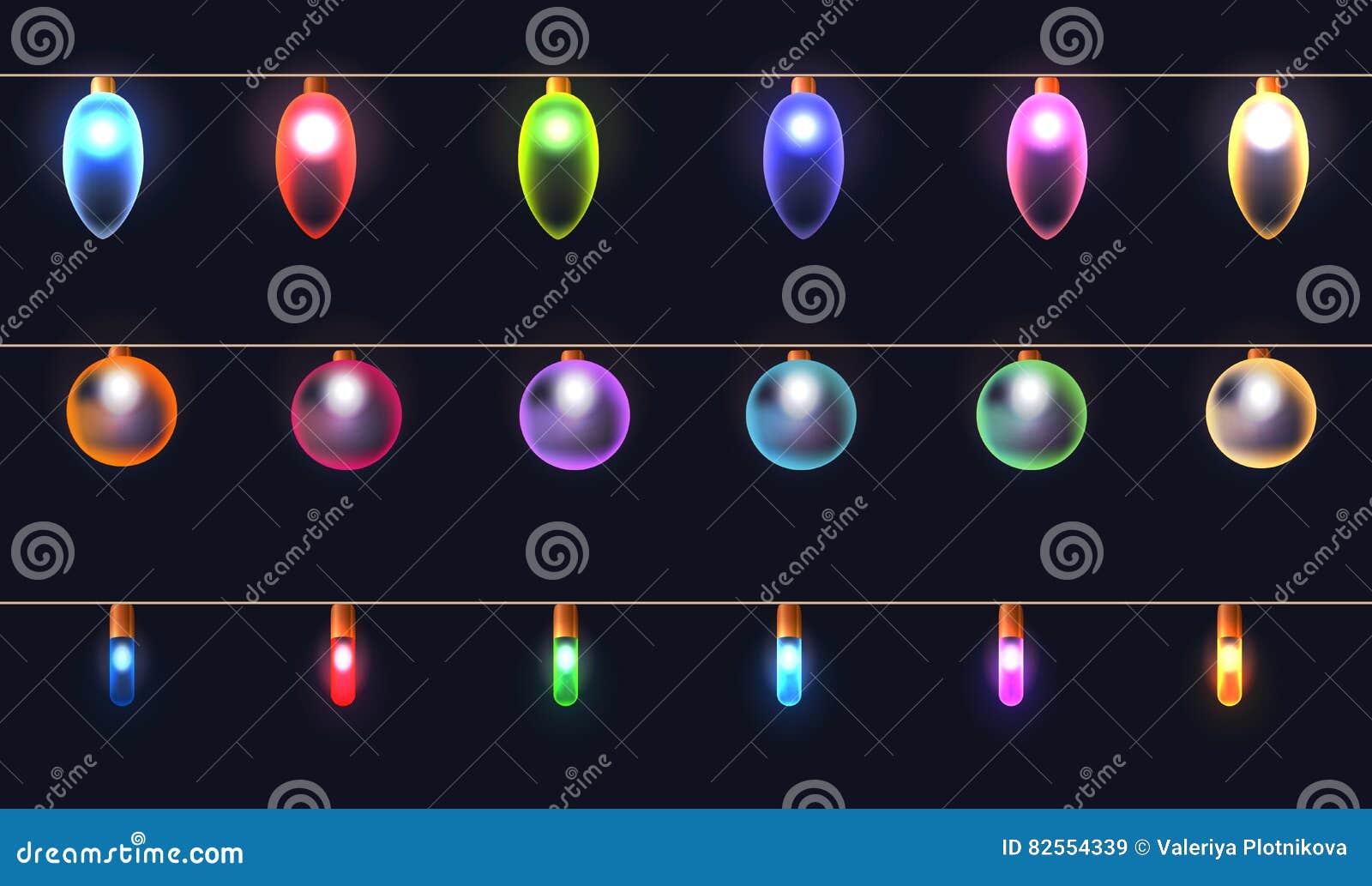 Seamless Borders of Different Lamp Garlands. Stock Vector ...