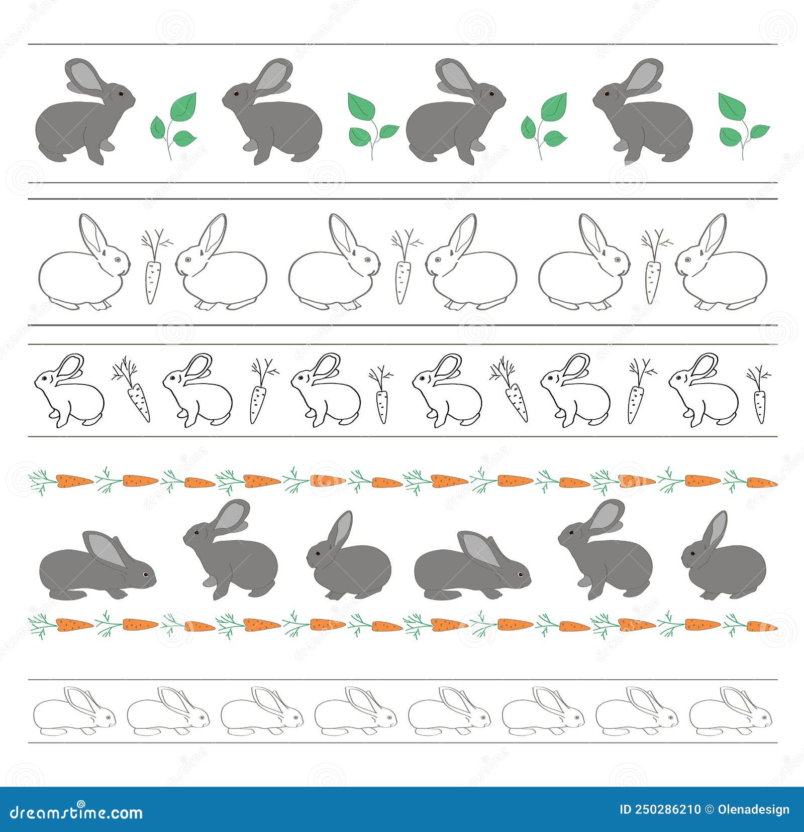 Seamless Borders with Rabbits and Carrots - Vector Set of Frames Stock ...