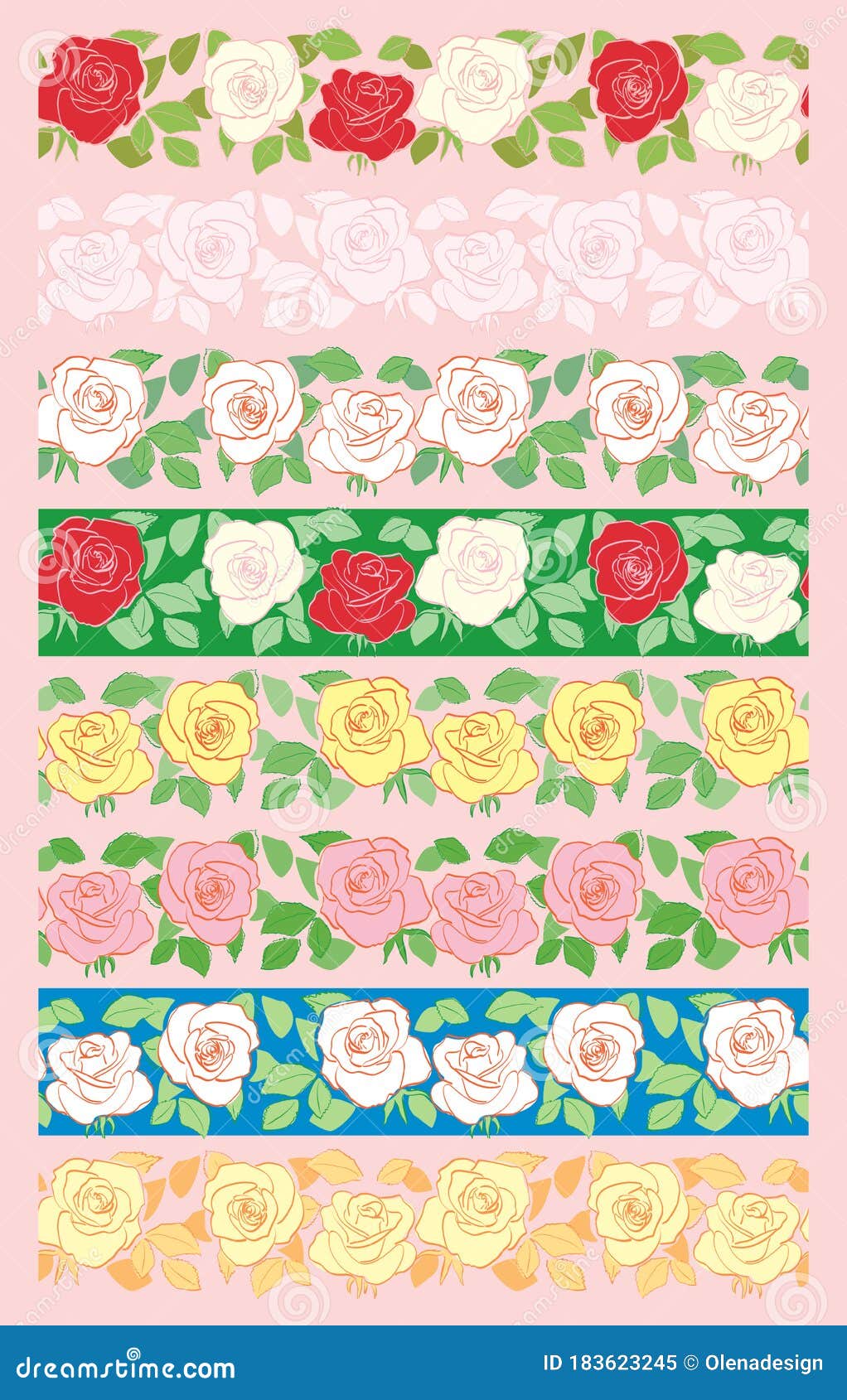 Seamless Borders with Roses - Vector Set of Decorative Flower Ornaments ...