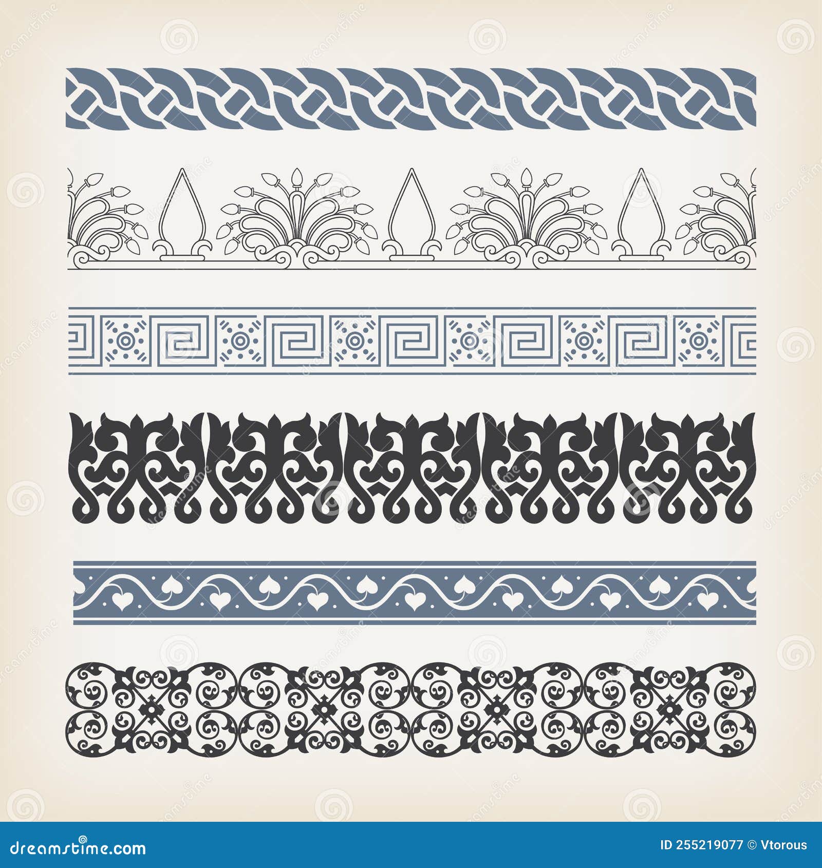 Seamless borders stock vector. Illustration of drawn - 255219077