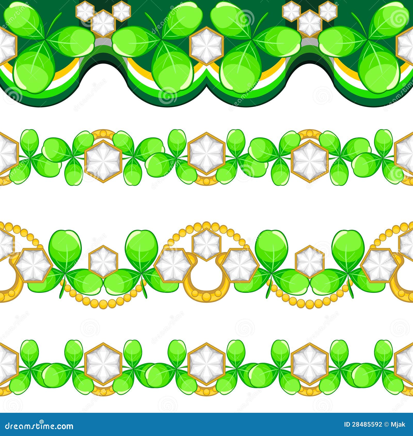 Seamless Borders with Shamrock Stock Vector - Illustration of clover ...