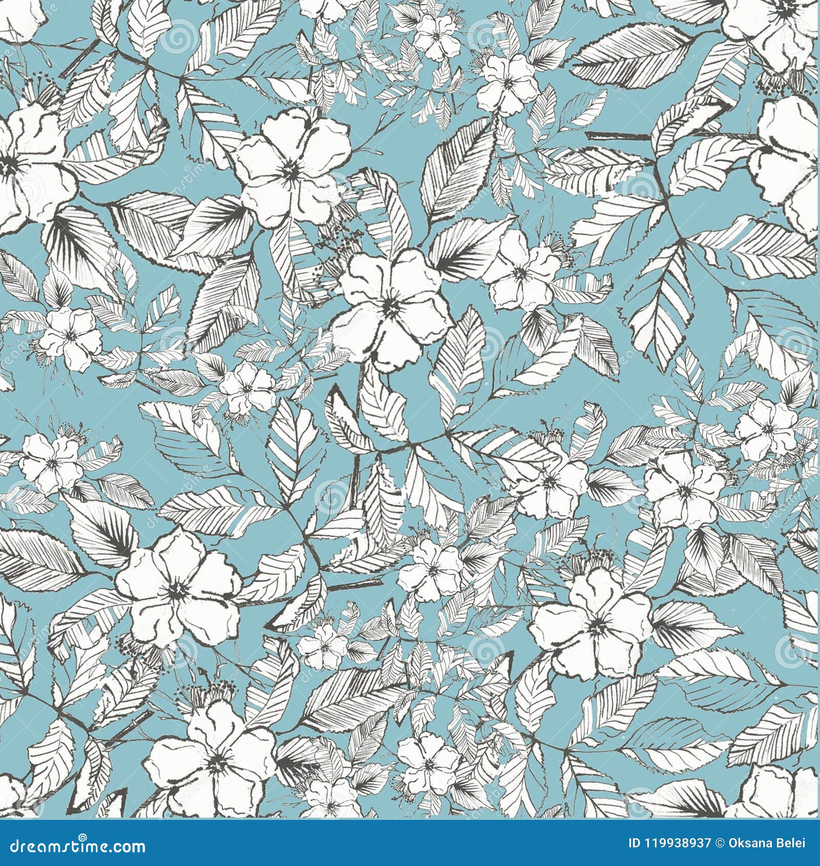 Seamless Botanic Pattern With Blue Background Stock Illustration ...