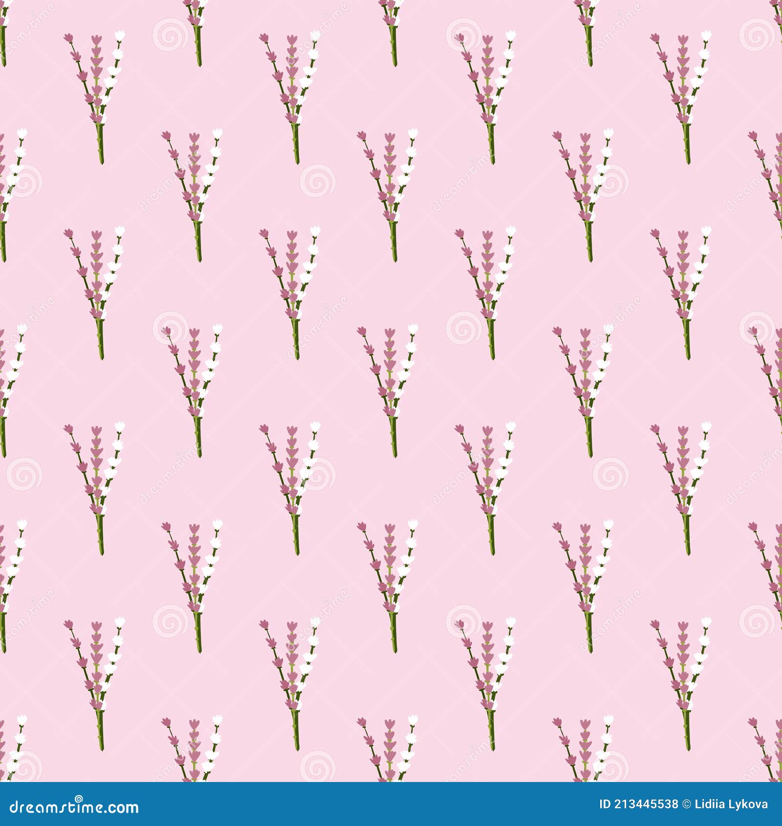 Seamless Botanic Pattern with Pink Colored Lavender Ornament. Pastel ...