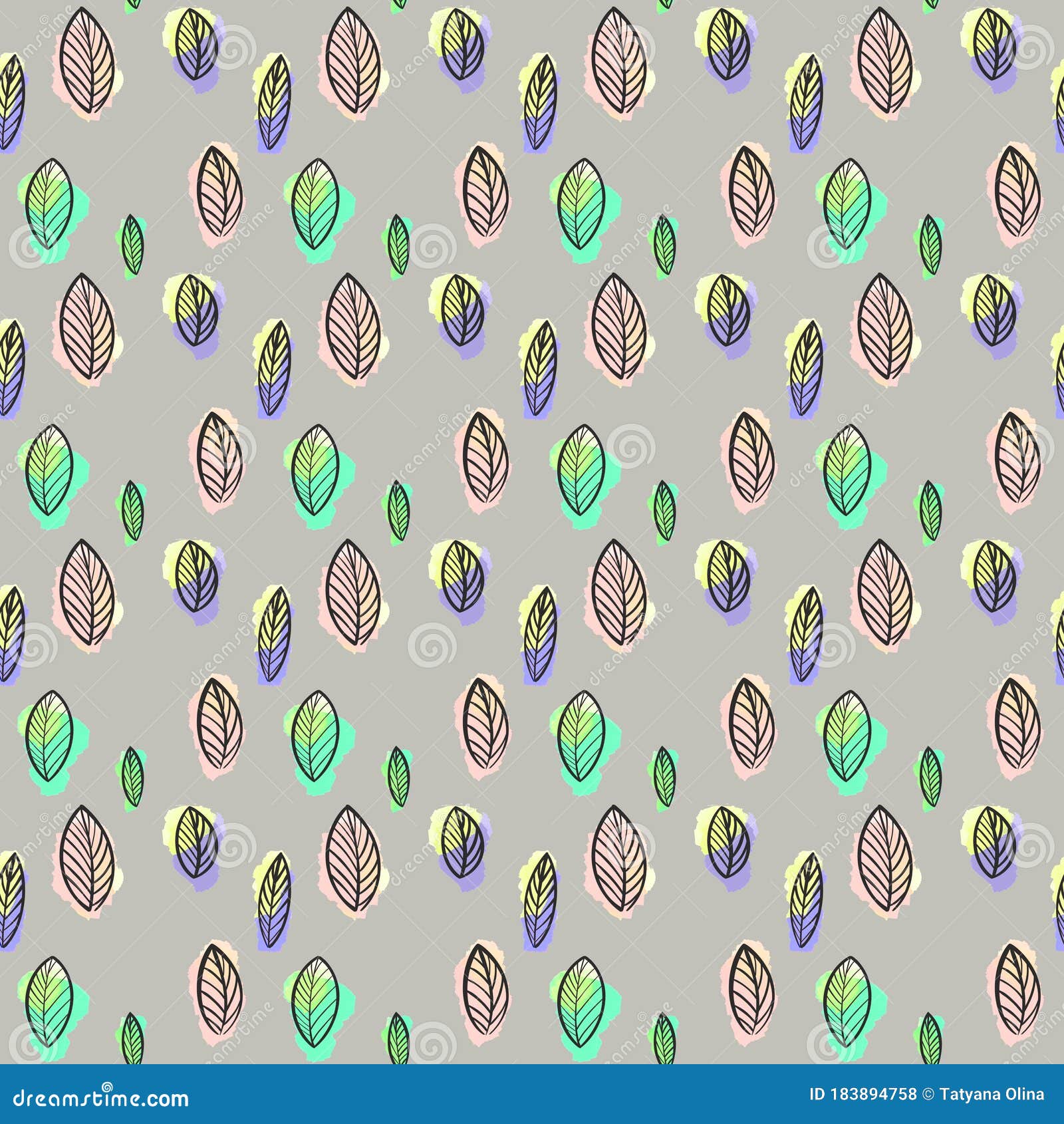 Seamless Botanical Leaf Pattern on a Grey Background. Beautiful ...