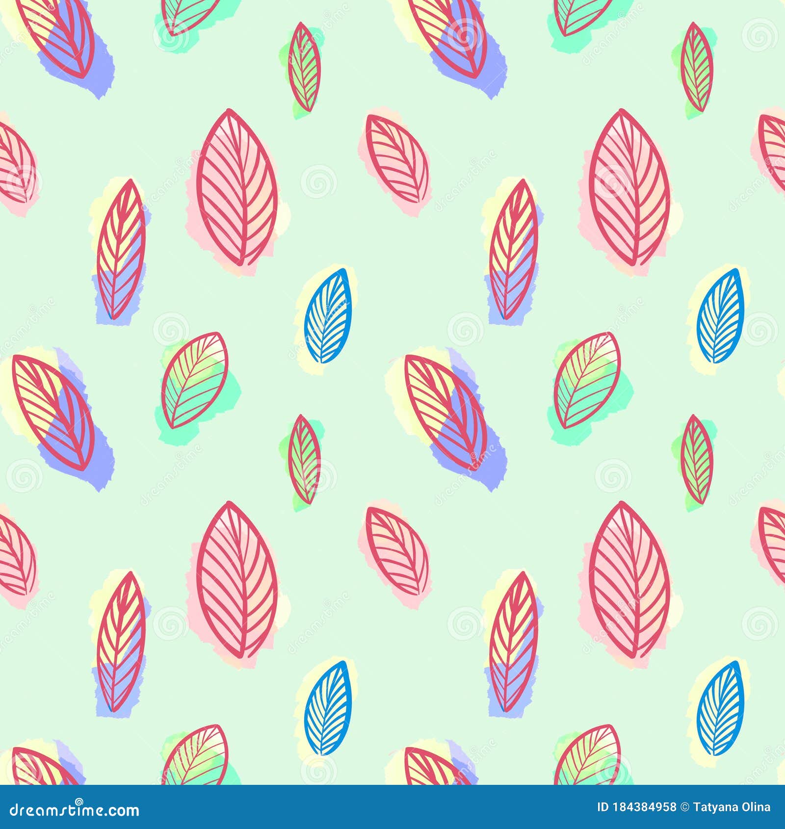 Seamless Botanical Leaf Pattern on a Light Green Background. Beautiful ...