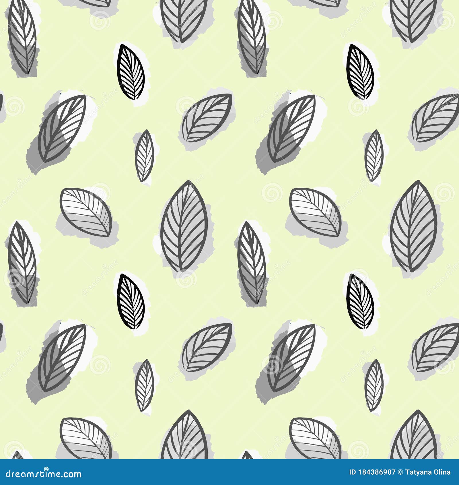 Seamless Botanical Leaf Pattern on a Yellow Background. Beautiful ...