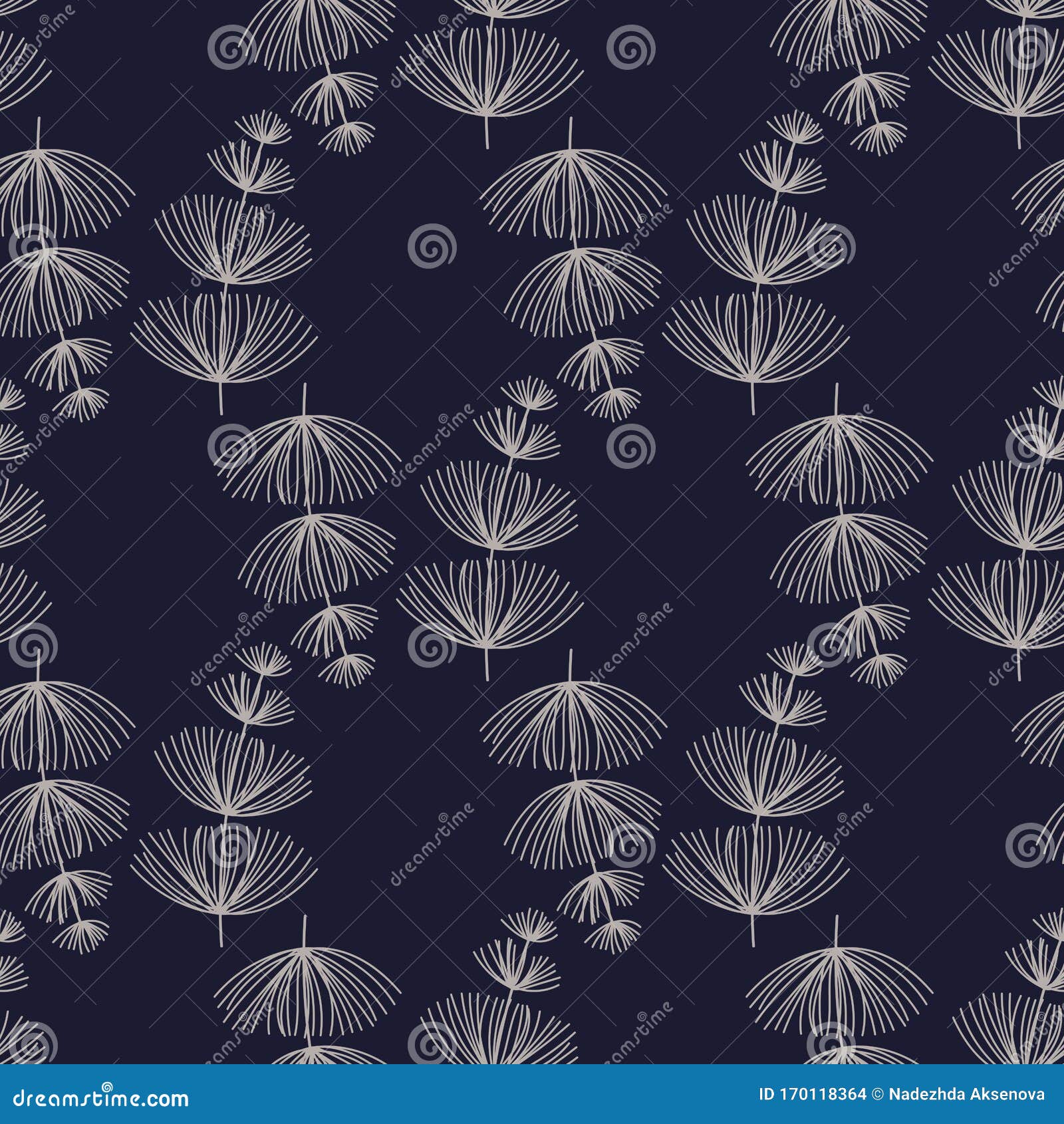 Seamless Botanical Pattern. Herbaceous Plants with Soft Thin Leaves ...