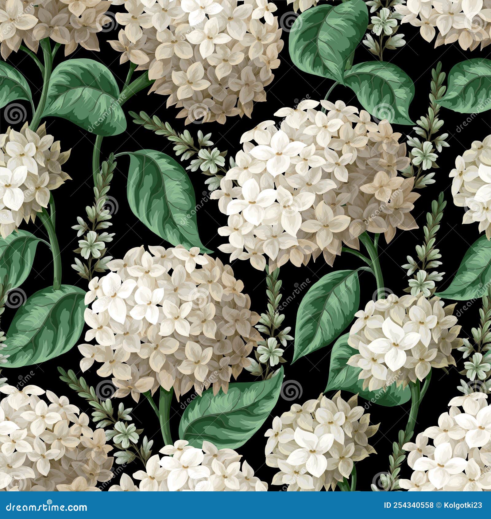 Seamless Botanical Pattern with Hydrangeas. Vector Stock Vector ...