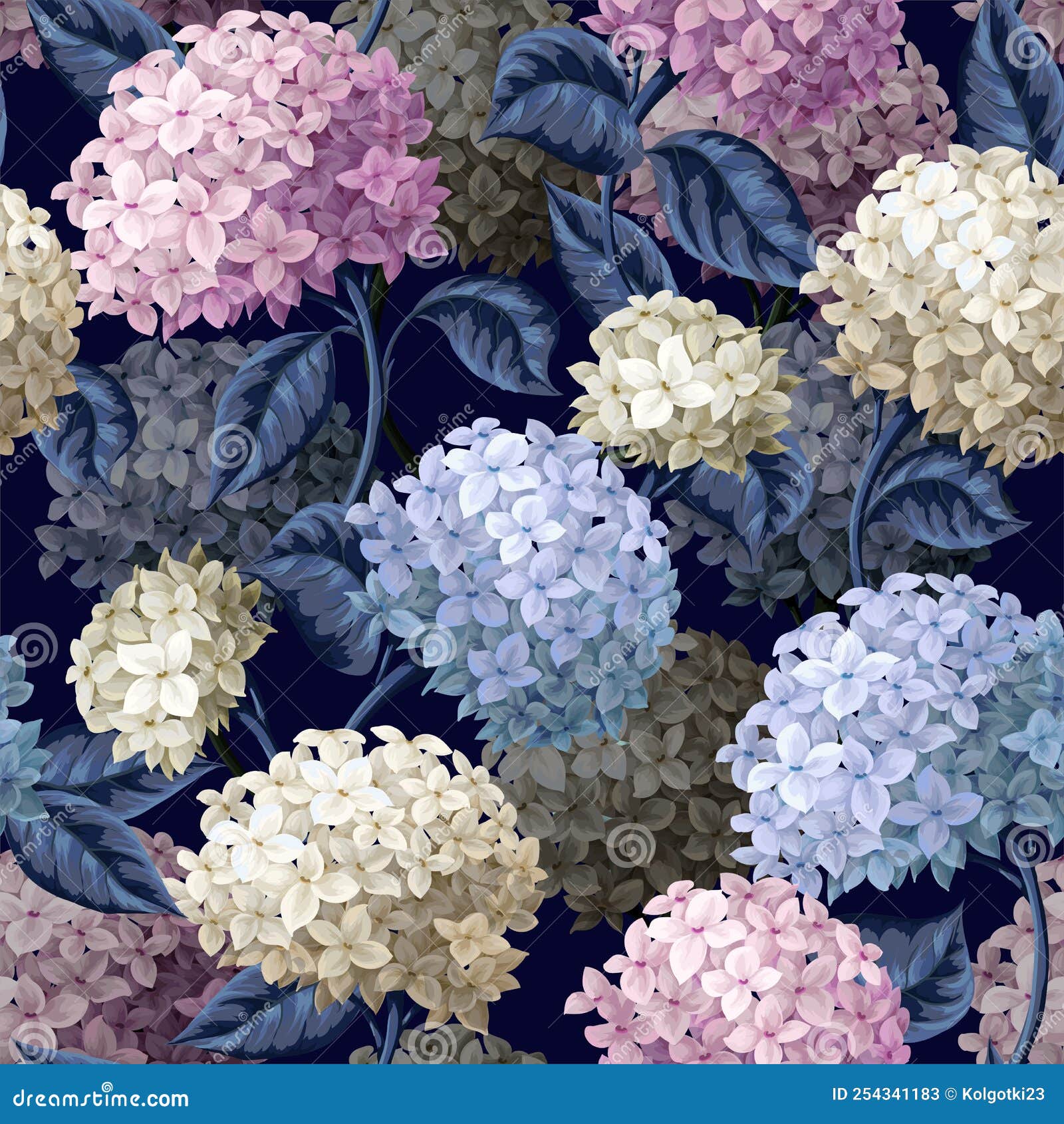 Seamless Botanical Pattern with Hydrangeas. Vector Stock Vector - Illustration of decor ...