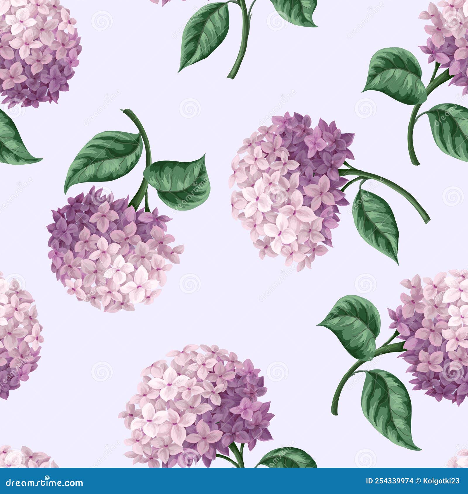Seamless Botanical Pattern with Pink Hydrangeas. Vector Stock Vector - Illustration of drawn ...