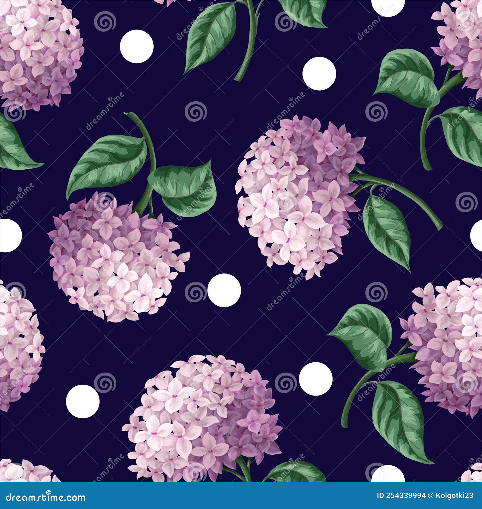 Seamless Botanical Pattern with Pink Hydrangeas. Vector. Stock Vector ...