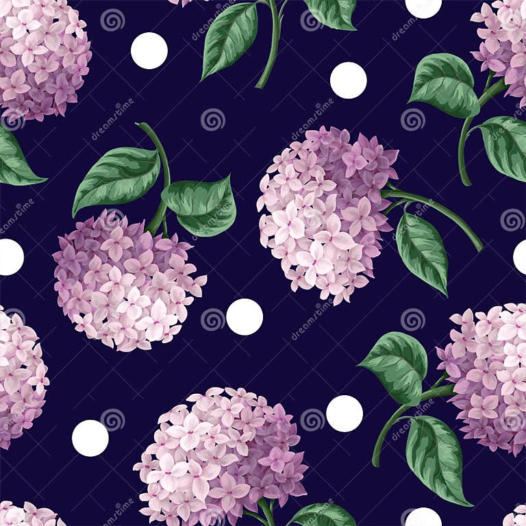 Seamless Botanical Pattern with Pink Hydrangeas. Vector. Stock Vector ...