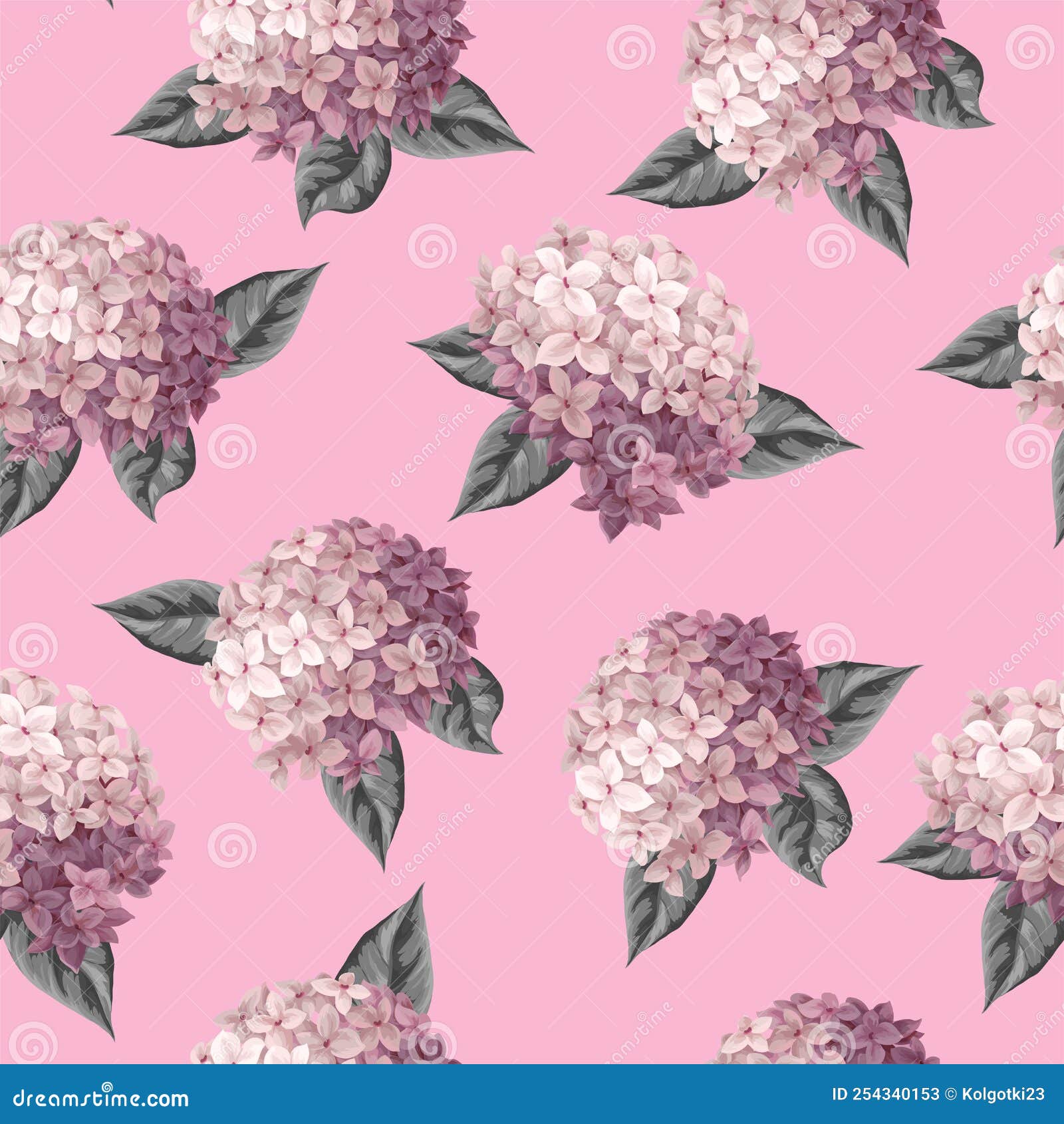 Seamless Botanical Pattern with Pink Hydrangeas. Vector Stock Vector ...