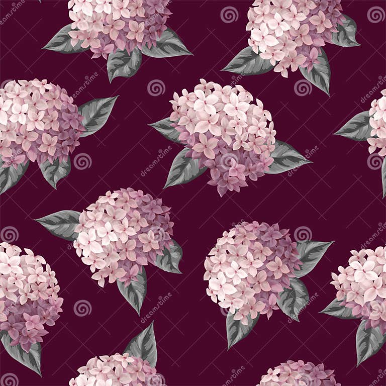 Seamless Botanical Pattern with Pink Hydrangeas. Vector Stock Vector ...