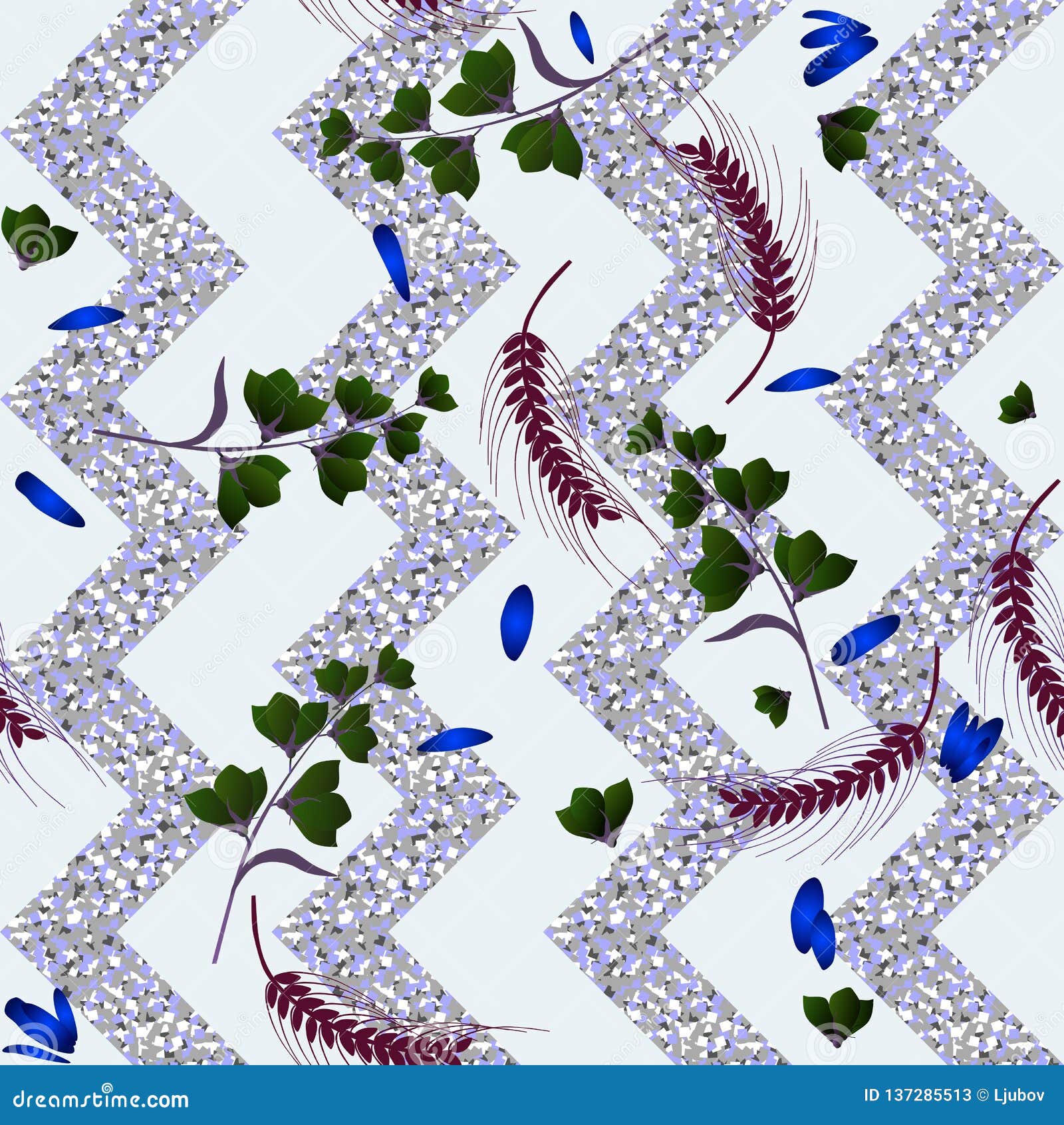 Seamless Botanical Pattern with Stylized Ears of Wheat, Bell Flowers ...