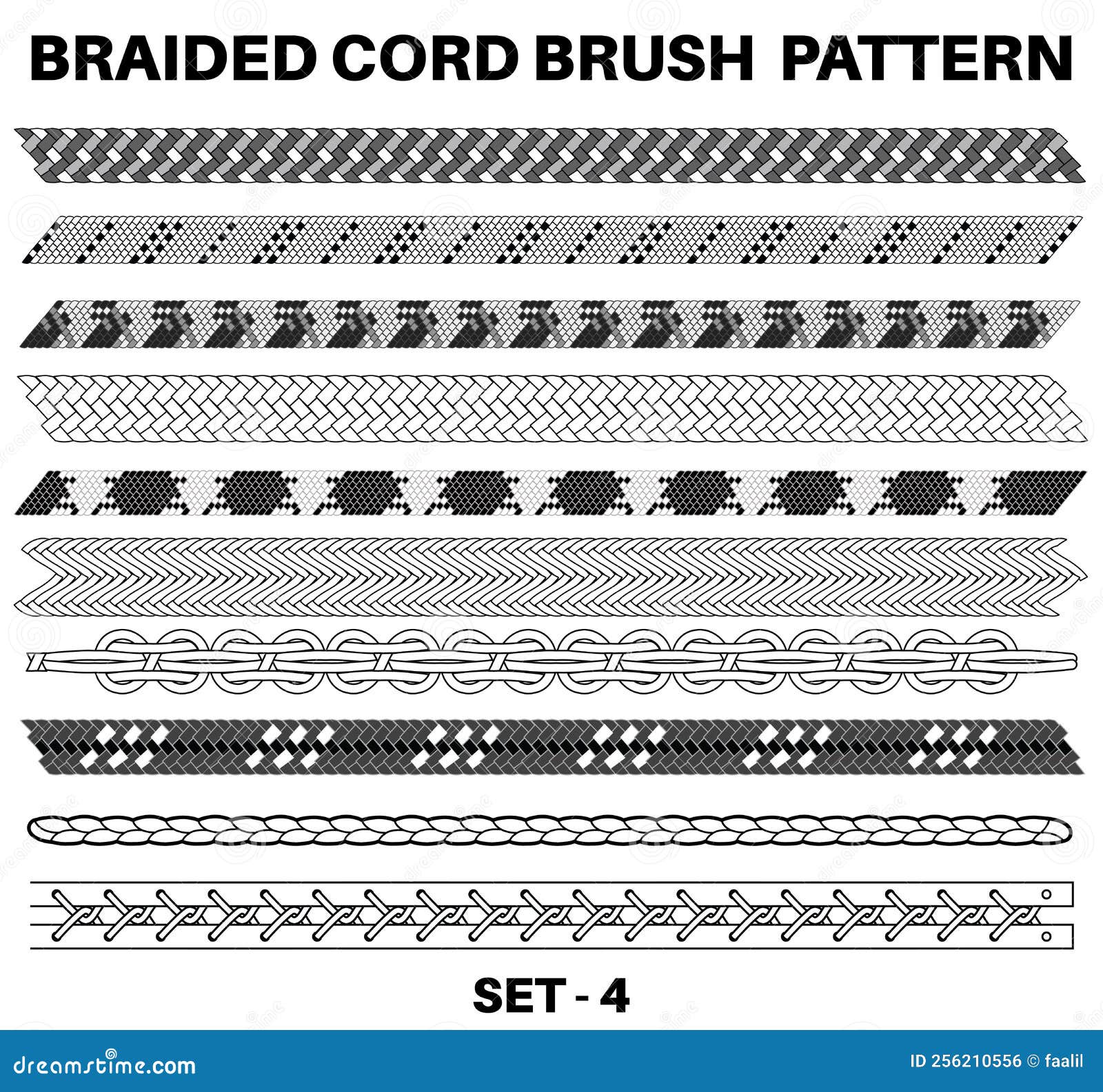 Seamless Braided Cord Pattern Brushes Flat Sketch Vector Illustration ...