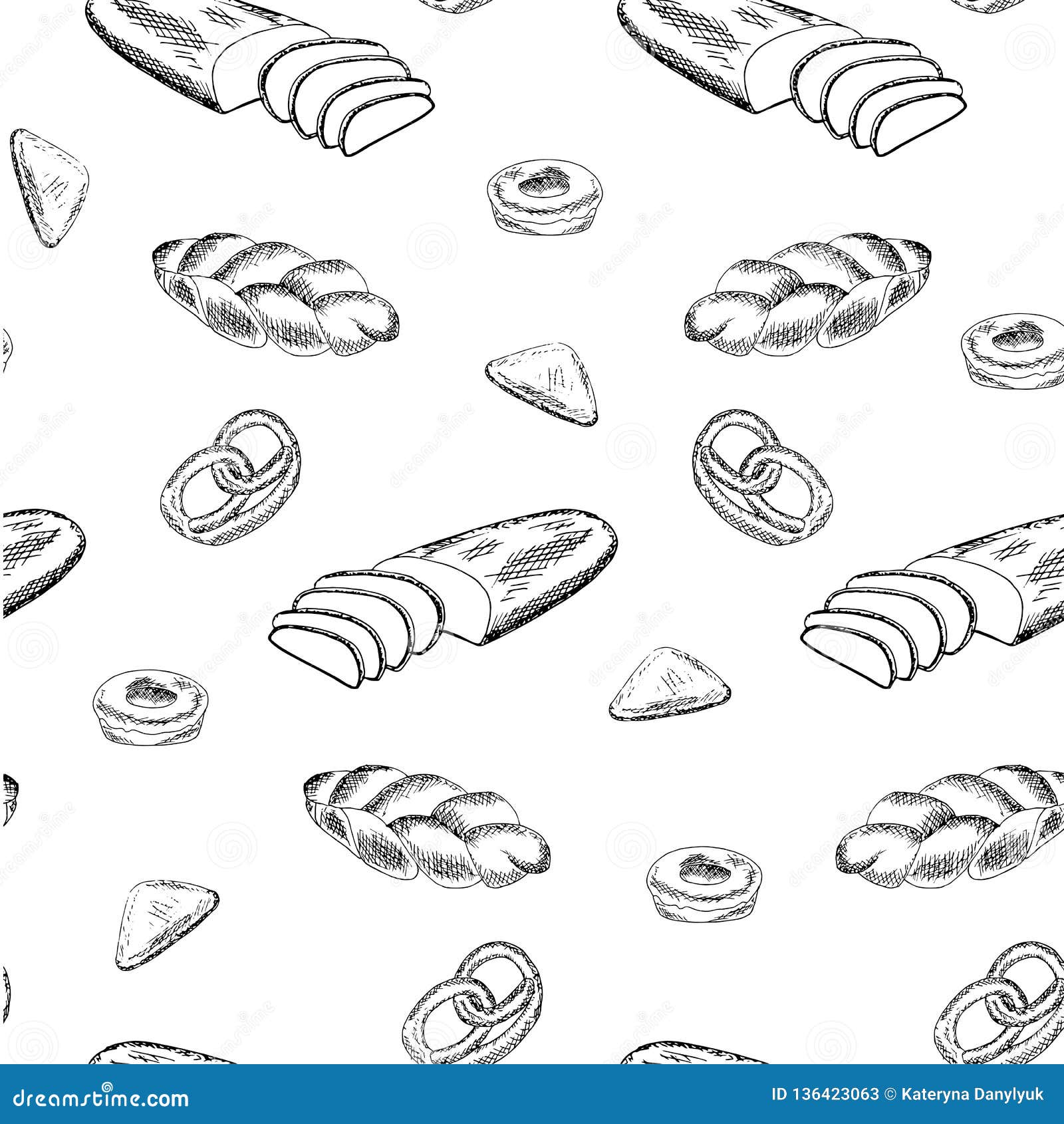 Seamless Bread Hand Drawn Stroke Monochrome Pattern Design Element ...