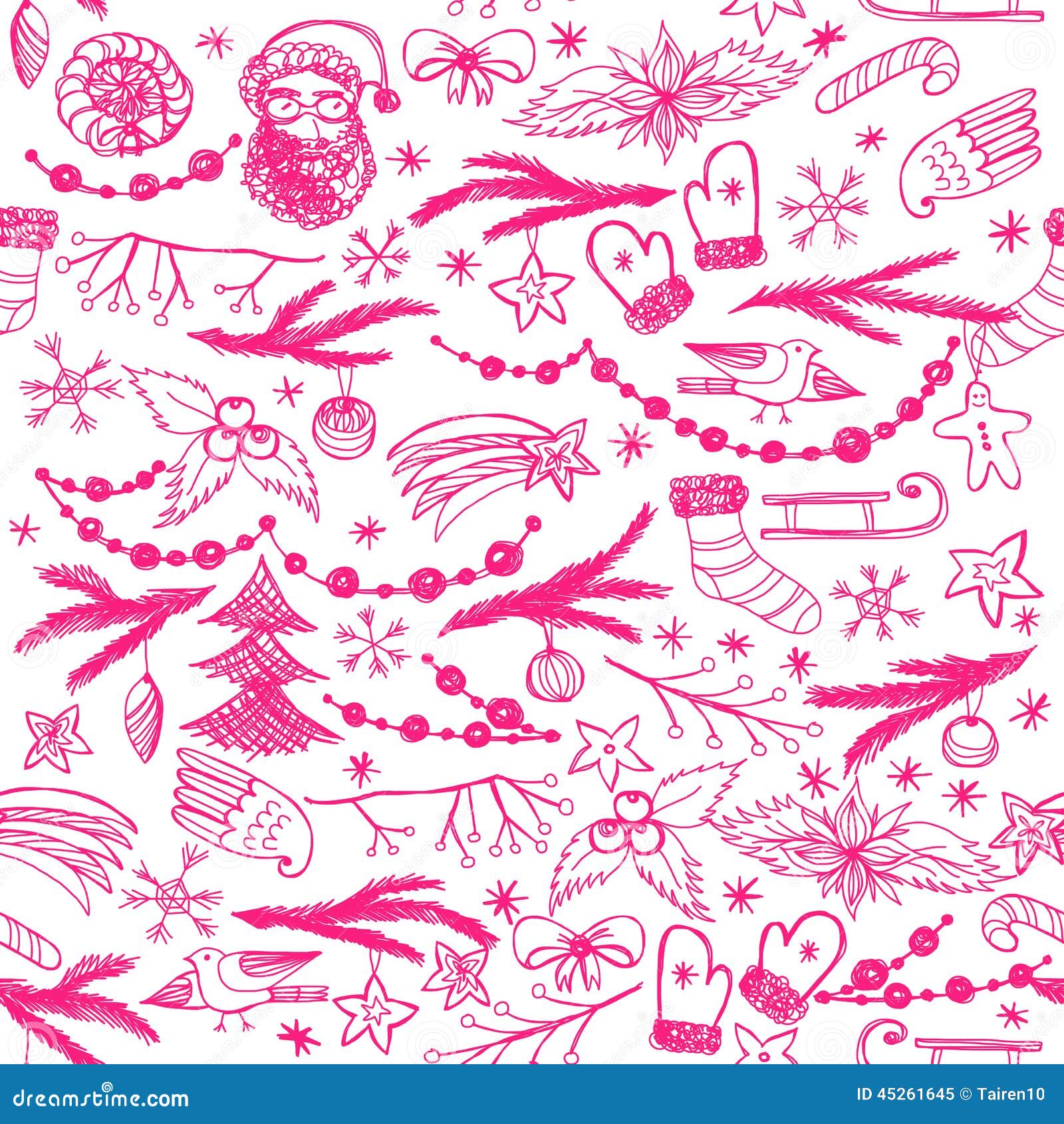 Seamless Bright Doodle Christmas Pattern Stock Vector - Illustration of ...