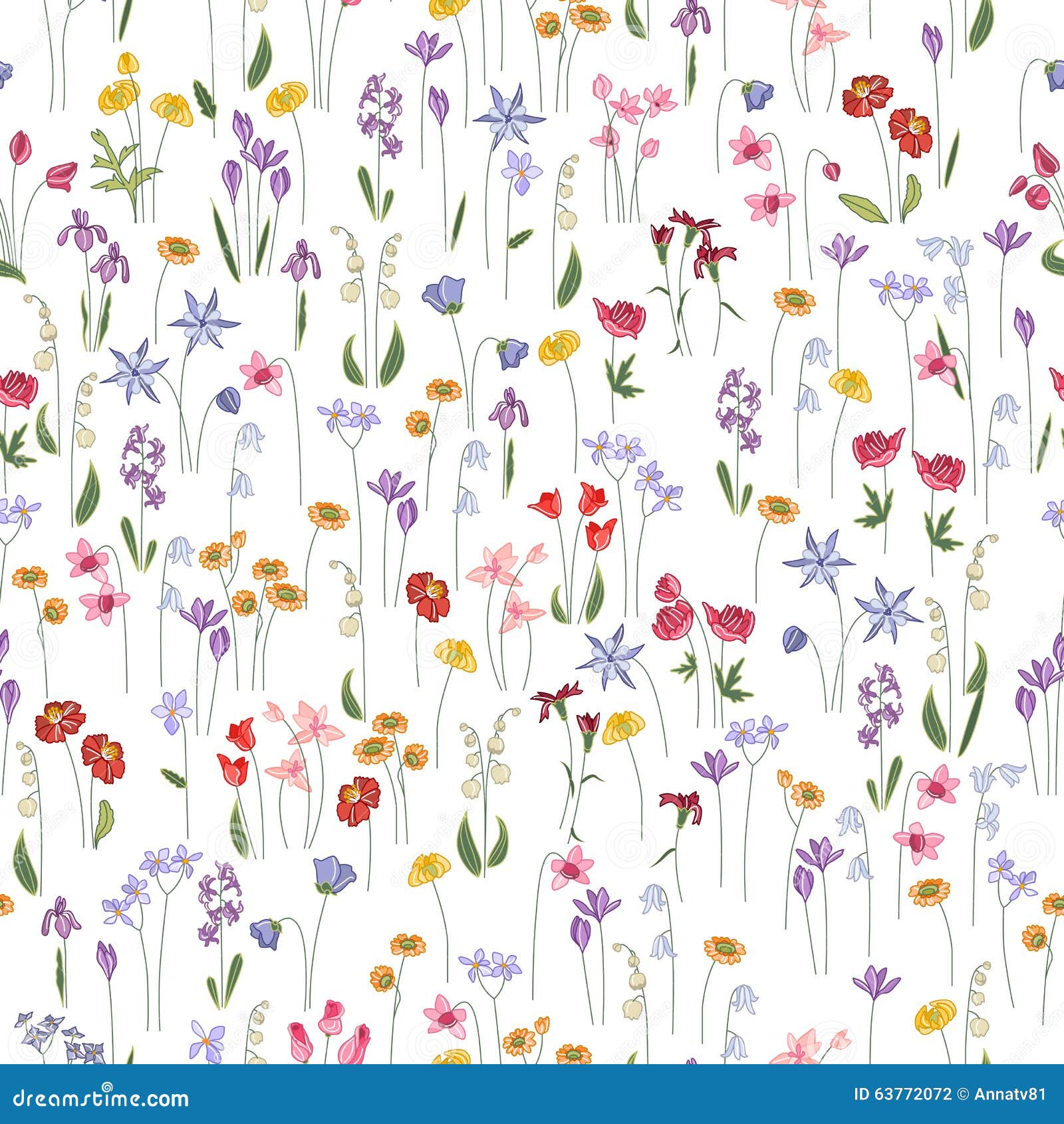 Seamless Bright Floral Pattern with Different Flowers. Stock Vector ...