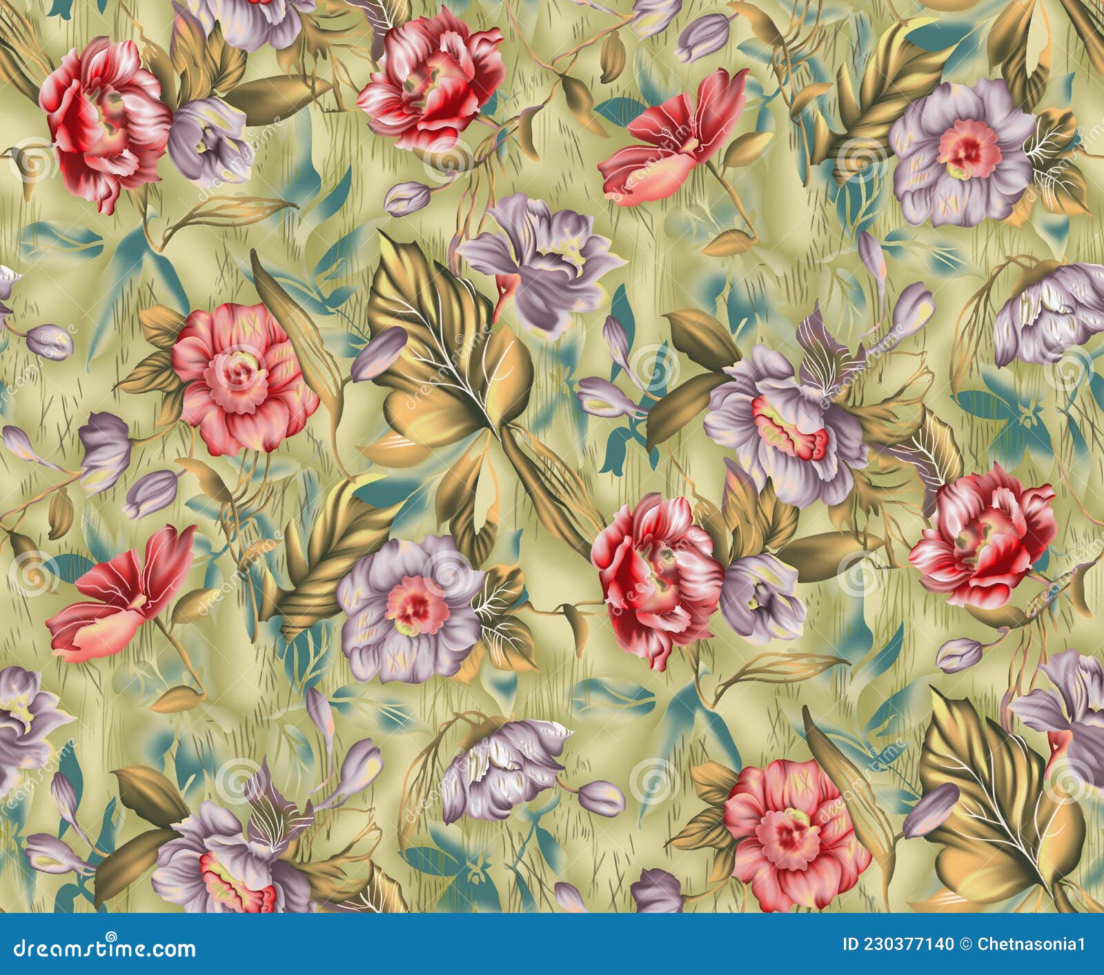 Seamless Bright Flower Allover Design with Digital Ground Stock ...