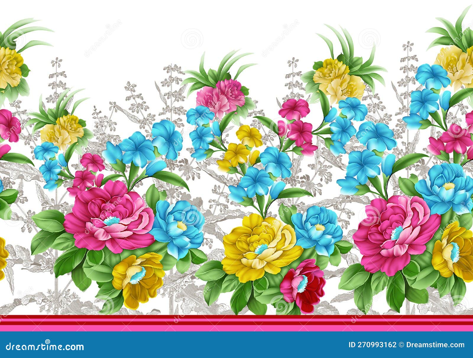 Seamless Bright Flower Border Design Stock Illustration - Illustration ...