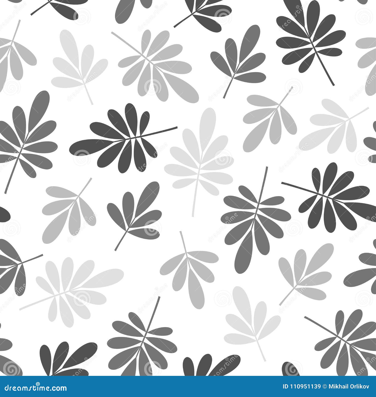 Seamless Grayscale Jungle Leaves Print. Vector Monochrome Illustration ...