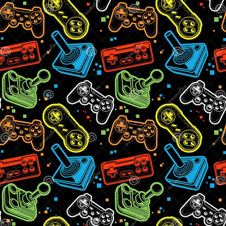 Seamless Bright Pattern with Joysticks, Motley Gamepads Seamless ...