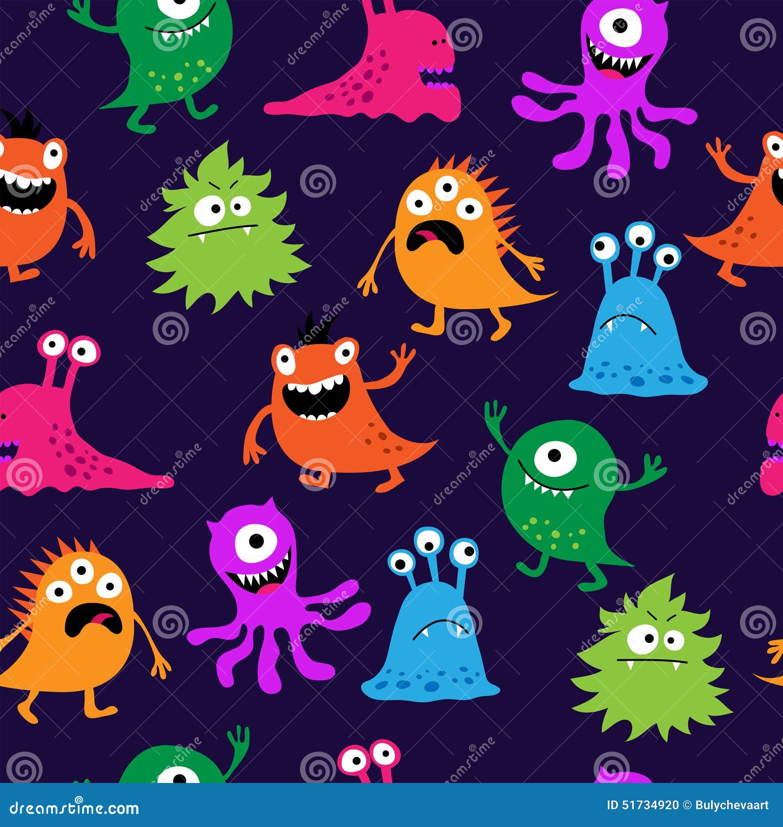 Seamless Bright Pattern of Monsters Stock Vector - Illustration of ...
