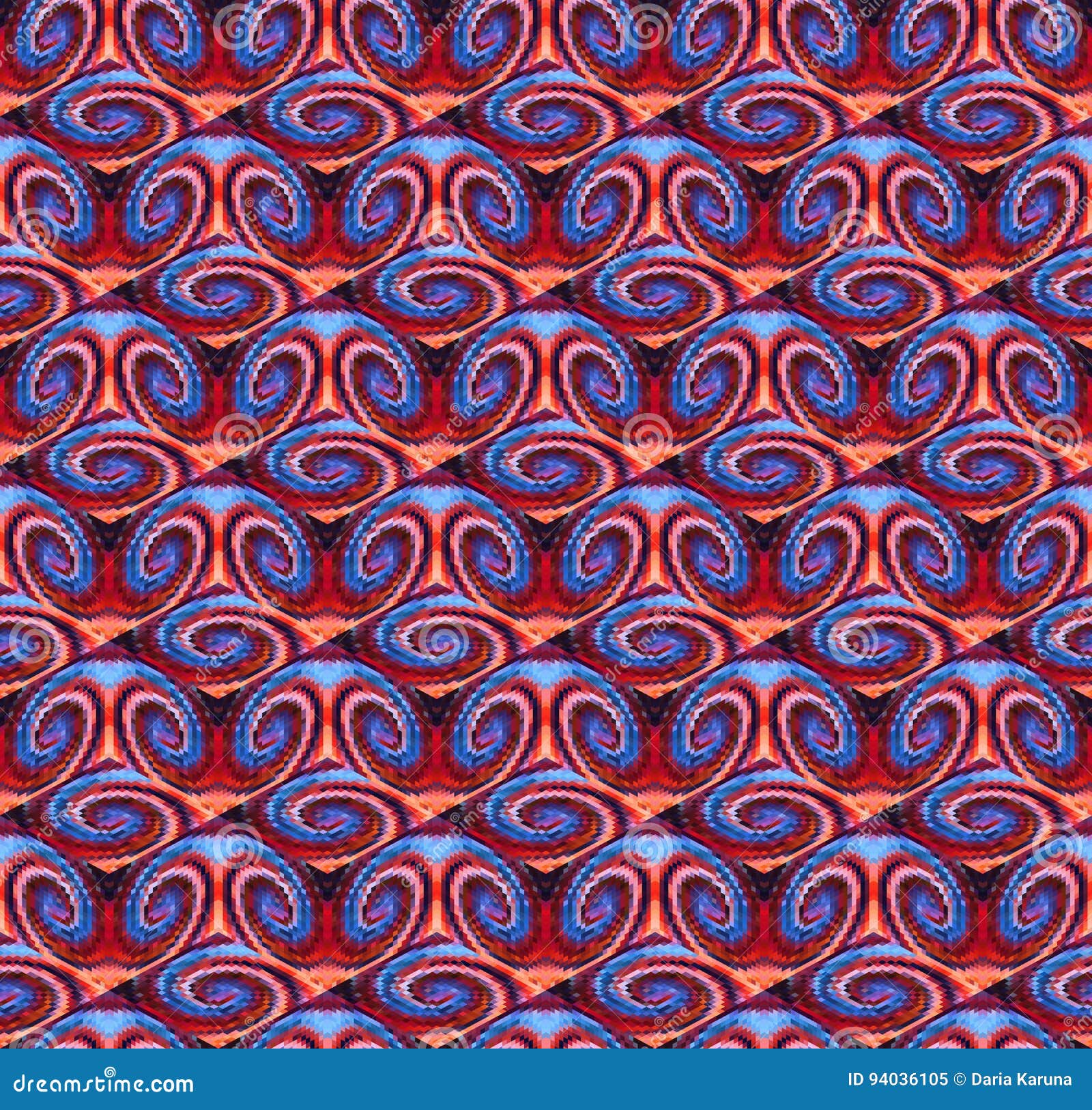 Seamless Bright Pattern. Spirals and Cubic Forms. Warm Shades of Red ...