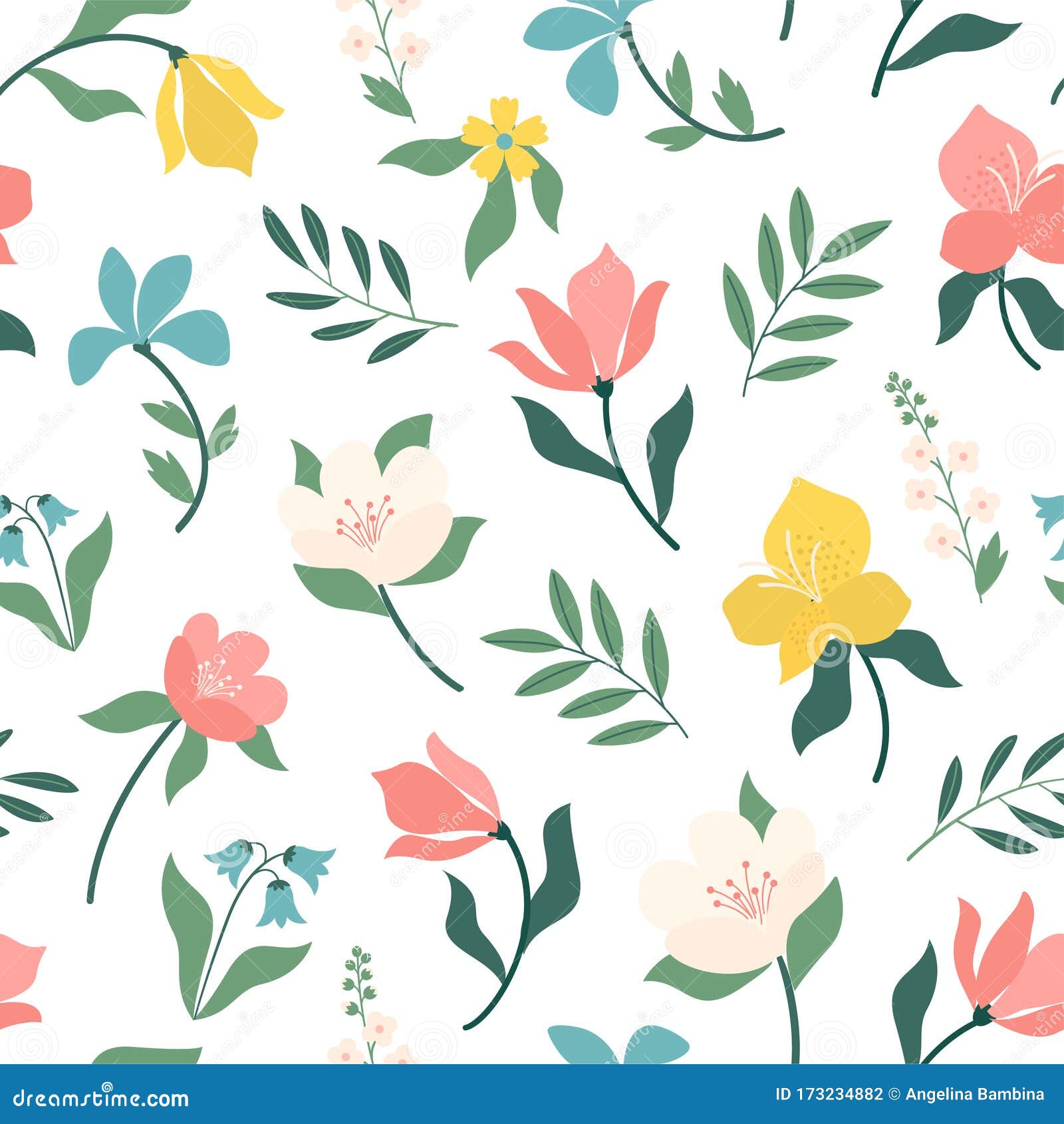 Seamless Bright Scandinavian Floral Pattern. Great for Fabric, Textile ...