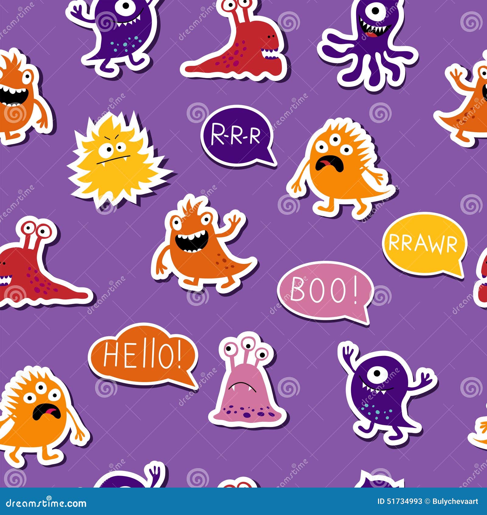 Seamless Bright Template of Monsters Stock Vector - Illustration of ...
