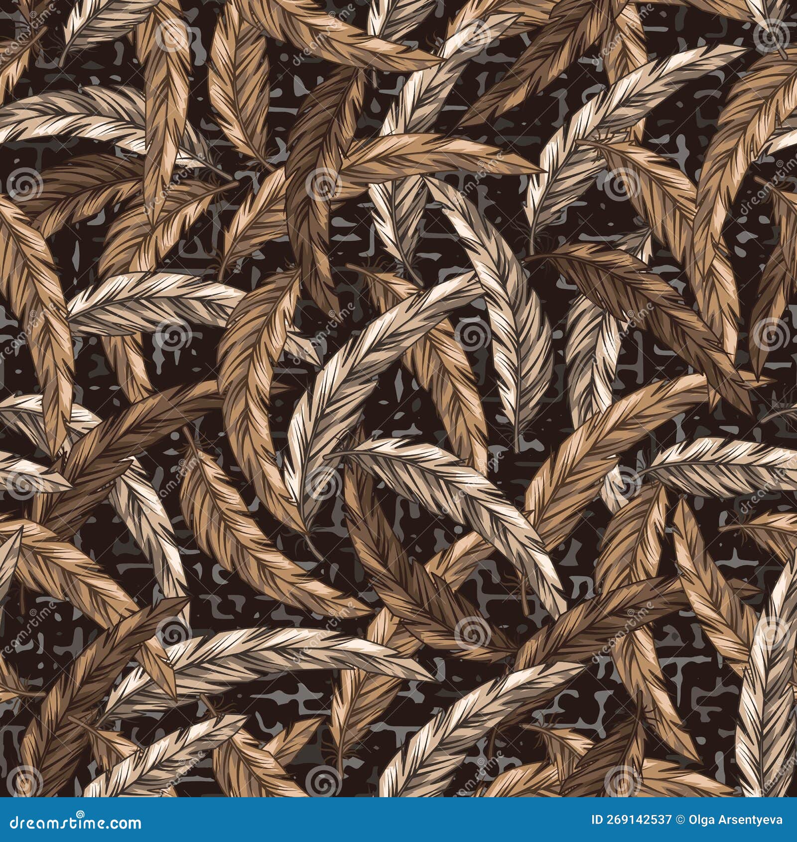 Seamless Brown Camouflage Pattern with Intertwined Feathers. Stock ...