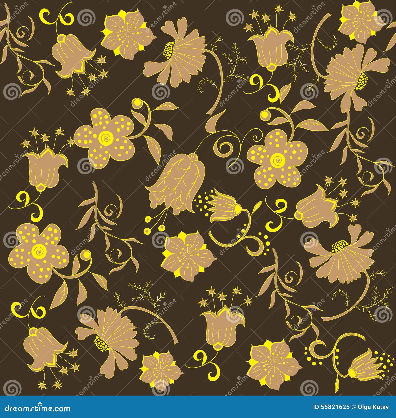 Seamless Brown Flower Pattern Stock Vector - Illustration of ...