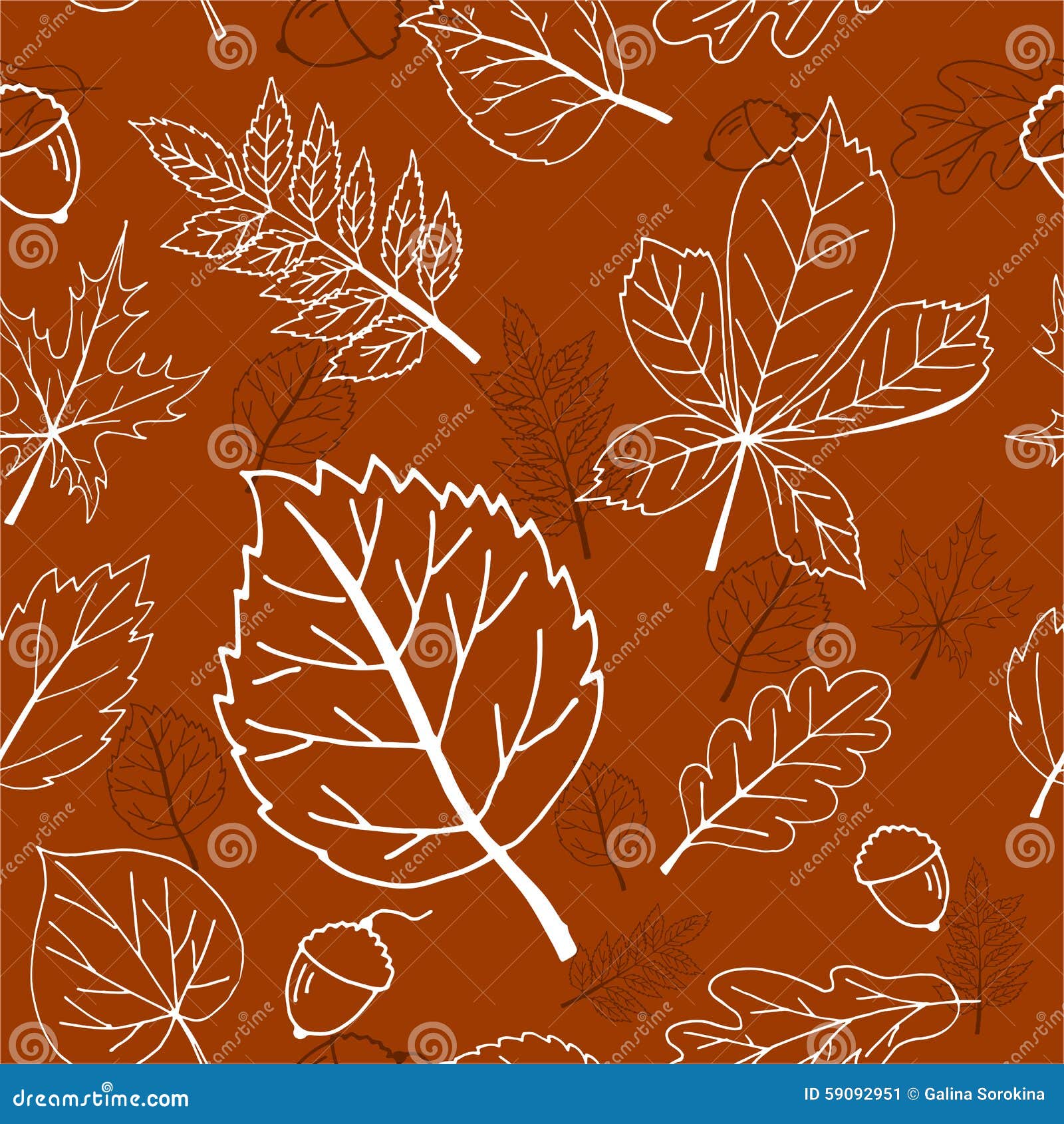 Seamless Brown Pattern with Autumn Leaves and Acorns Stock Vector ...