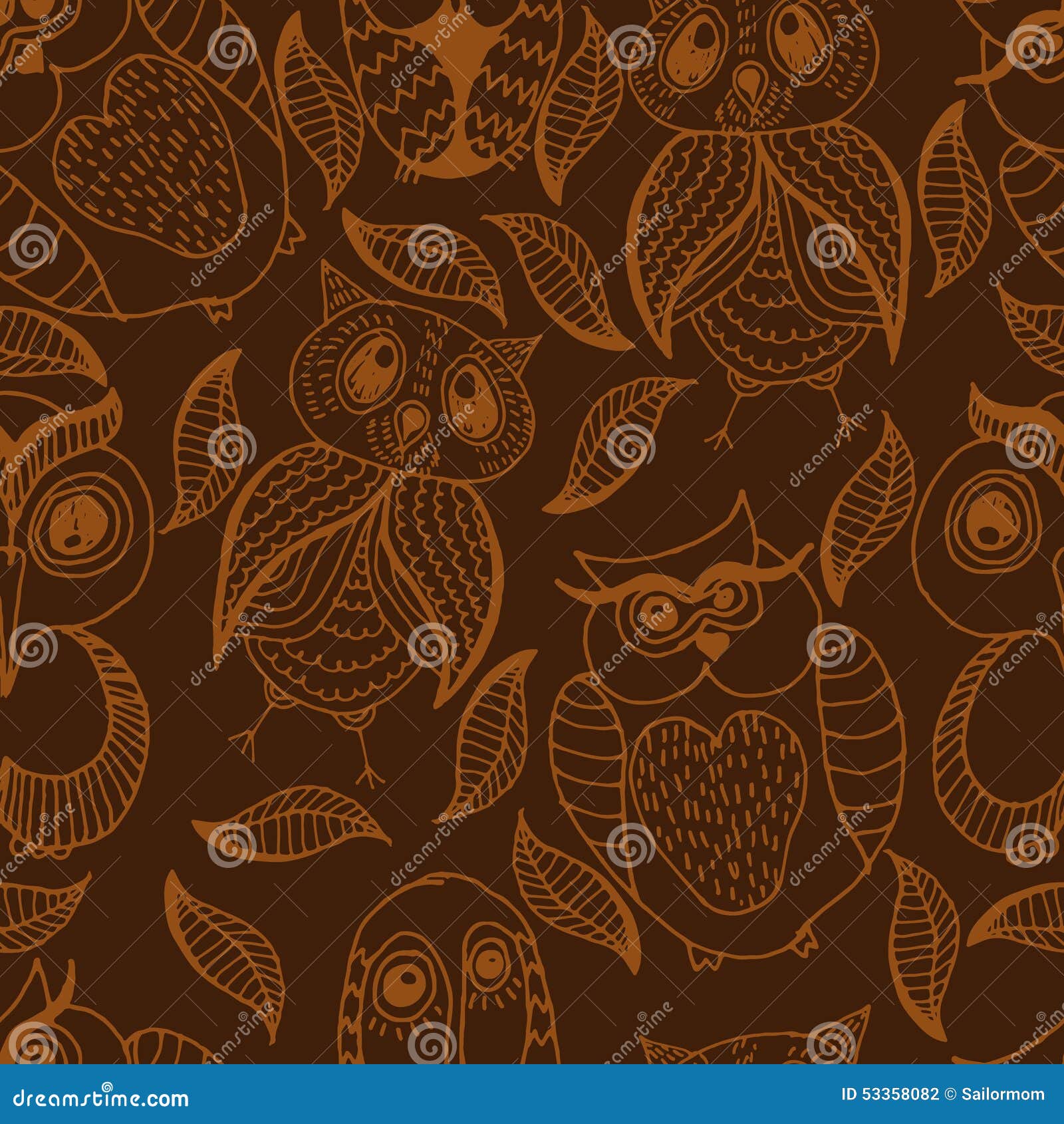 Seamless Brown Pattern of Four Different Owls Stock Vector ...
