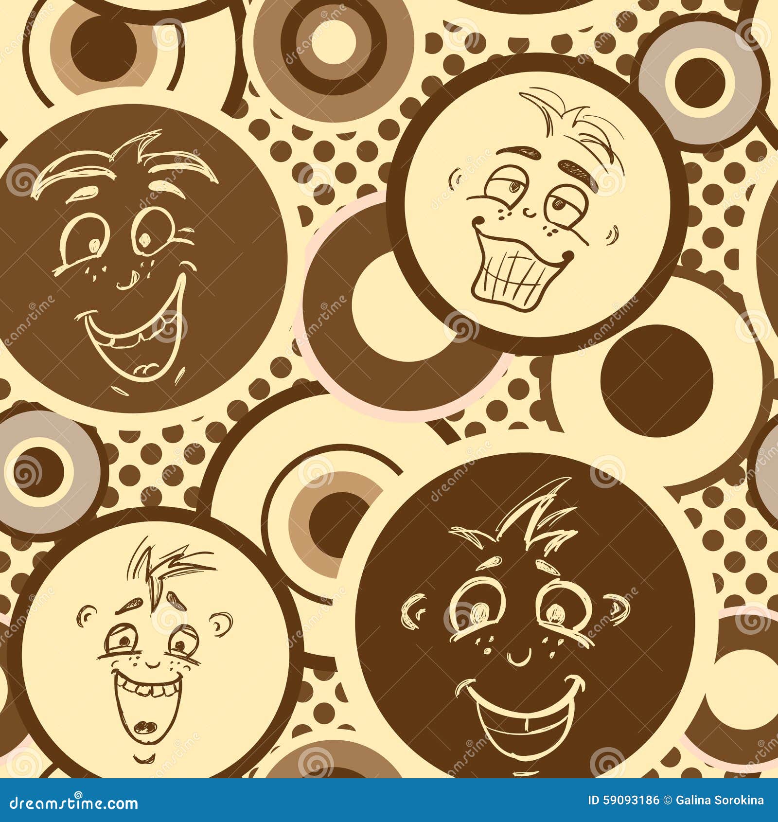 Seamless Brown Texture Pattern with Happy Emotions Stock Vector ...