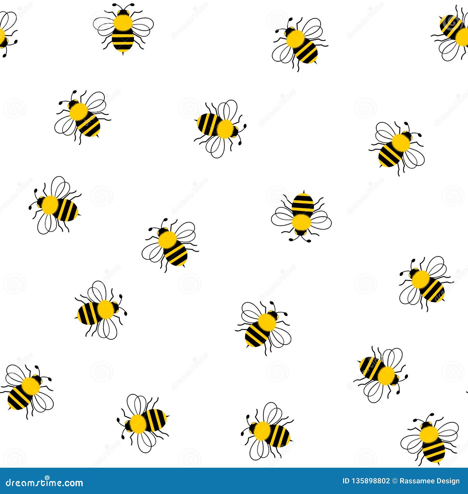 Seamless of Bumble Bees on White Stock Illustration - Illustration of ...
