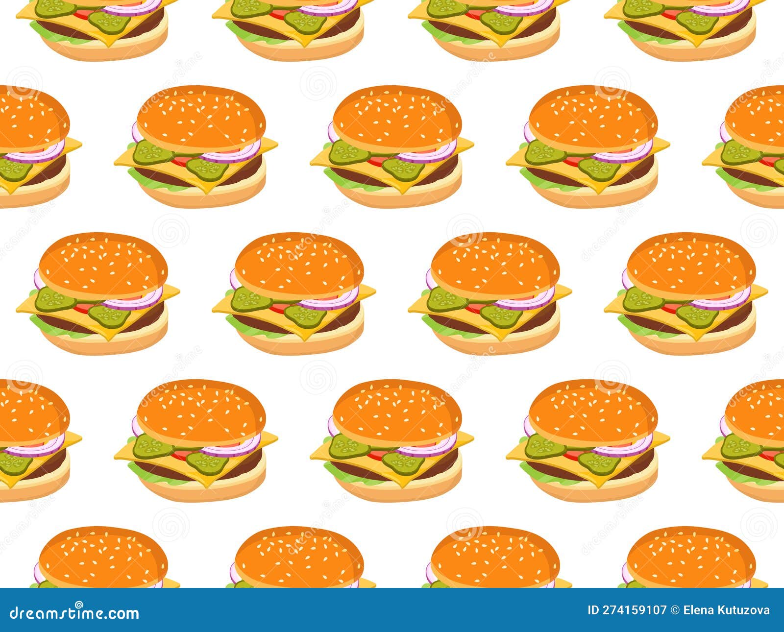Seamless Burger Pattern. Cartoon Hamburger Repeated Pattern. Fast Food ...