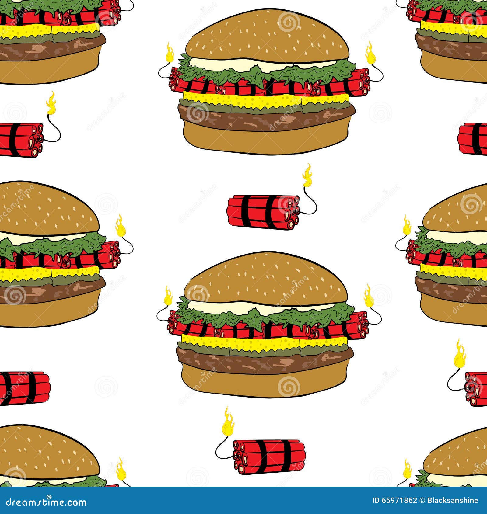 Seamless Burgers with Dynamite Stock Vector - Illustration of hamburger ...