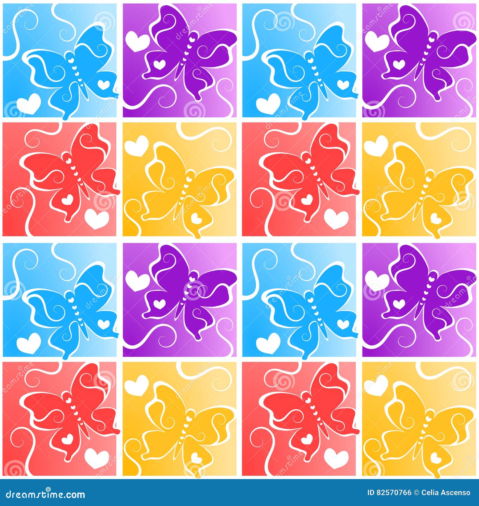 Seamless Butterflies Squares Pattern Stock Illustration - Illustration ...
