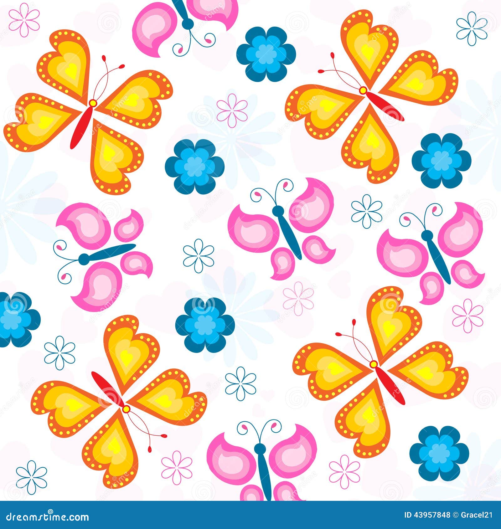 Seamless Butterfly and Flowers Pattern Stock Vector - Illustration of ...