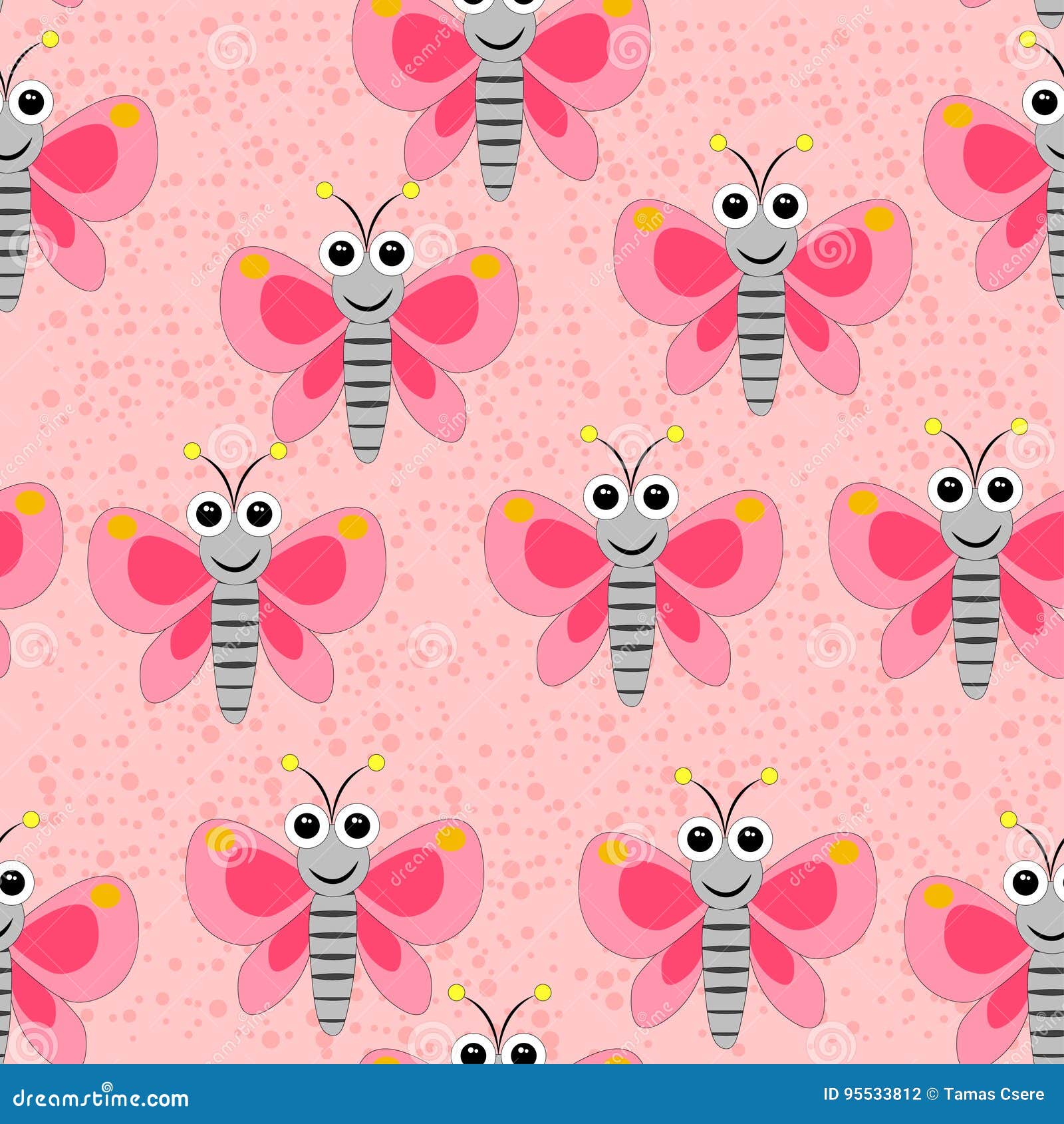 Seamless Butterfly Pattern on the Pink Spotted Background Stock Vector ...
