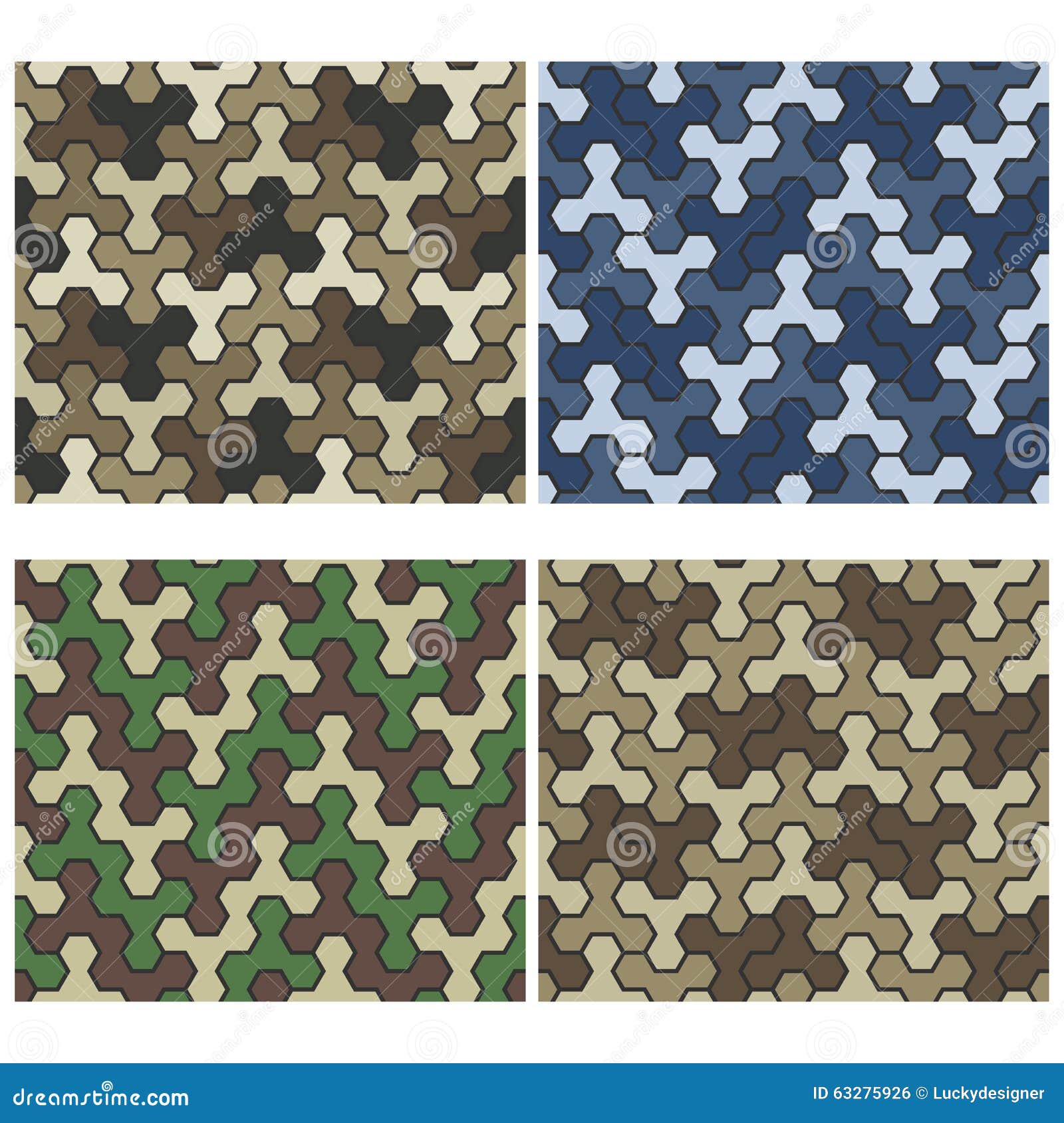 Seamless Camouflage Geometric Pattern Set. Three and Six Color V Stock ...