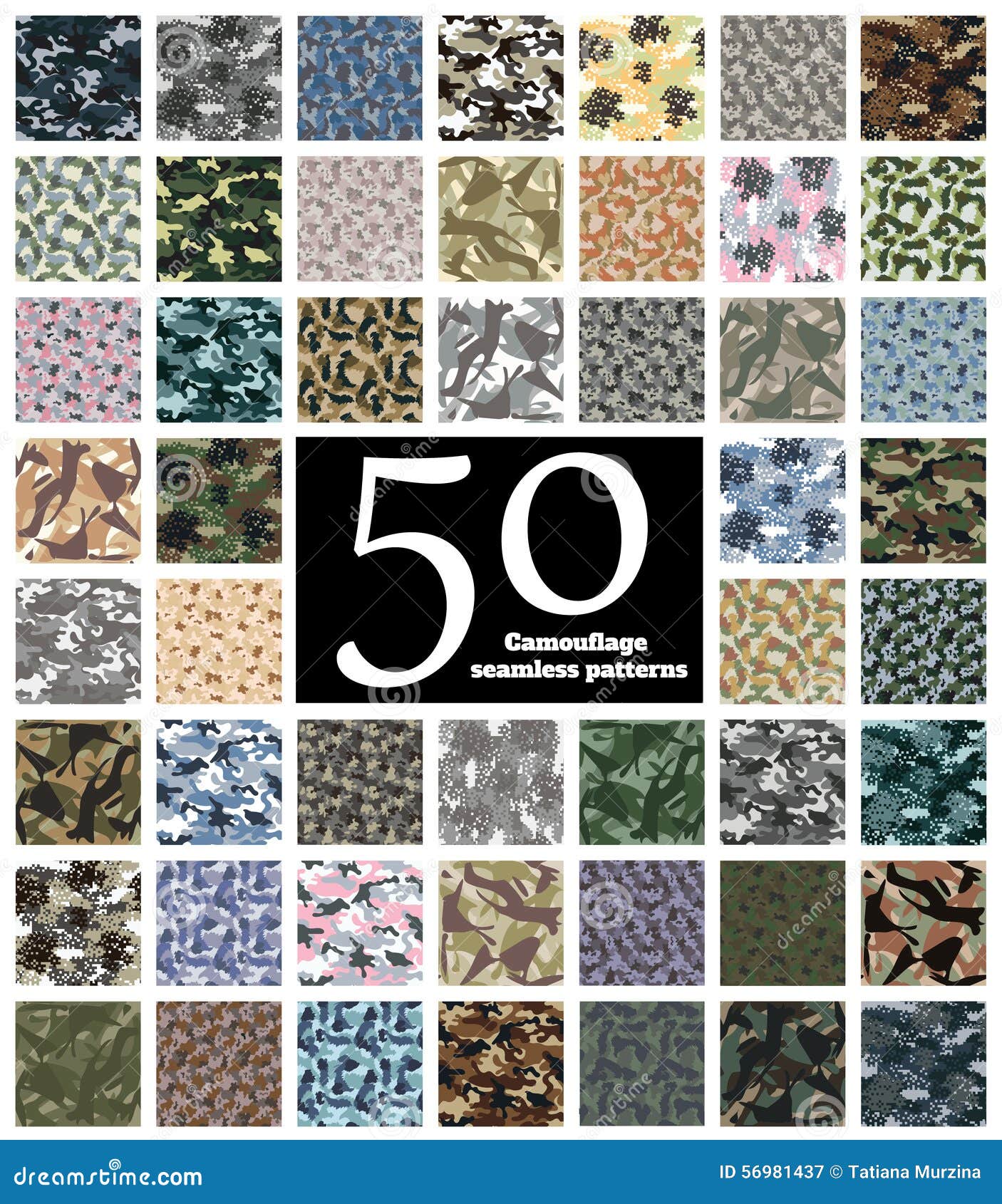 5 Seamless Camouflage Swatch Patterns Cartoon Vector | CartoonDealer ...