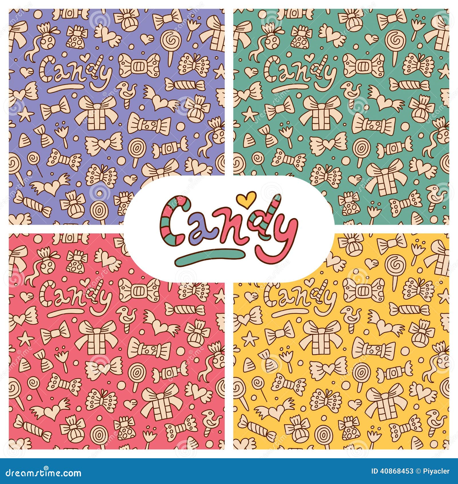 Seamless Candy Patterns. Vector Set Stock Vector - Illustration of ...