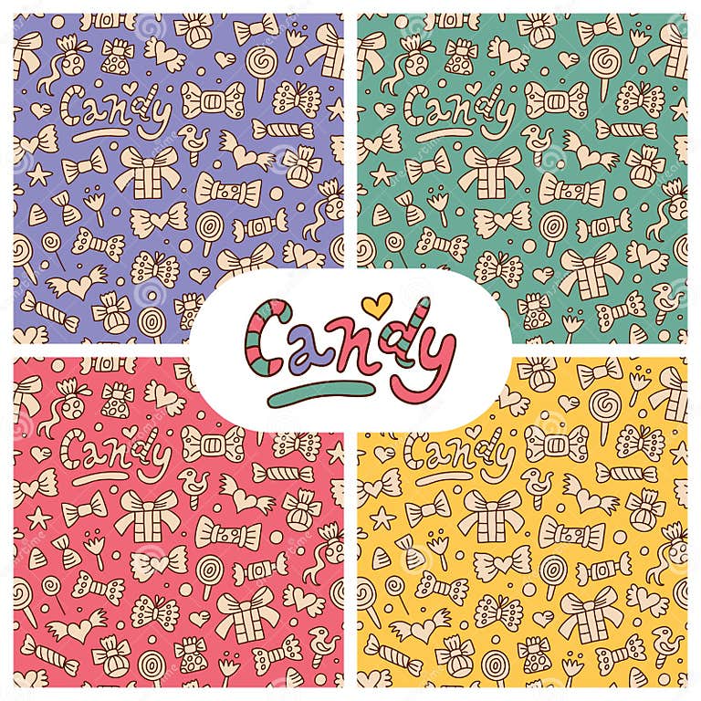 Seamless Candy Patterns. Vector Set Stock Vector - Illustration of ...