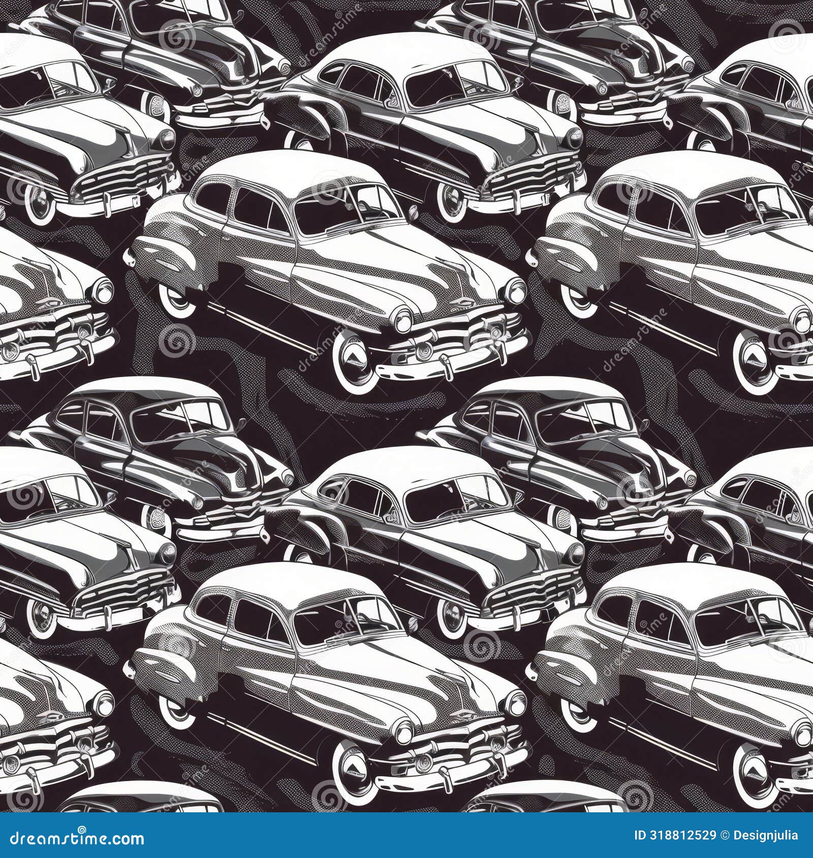 Seamless Car Pattern Coloring Page - Cartoon Style with Various Models ...