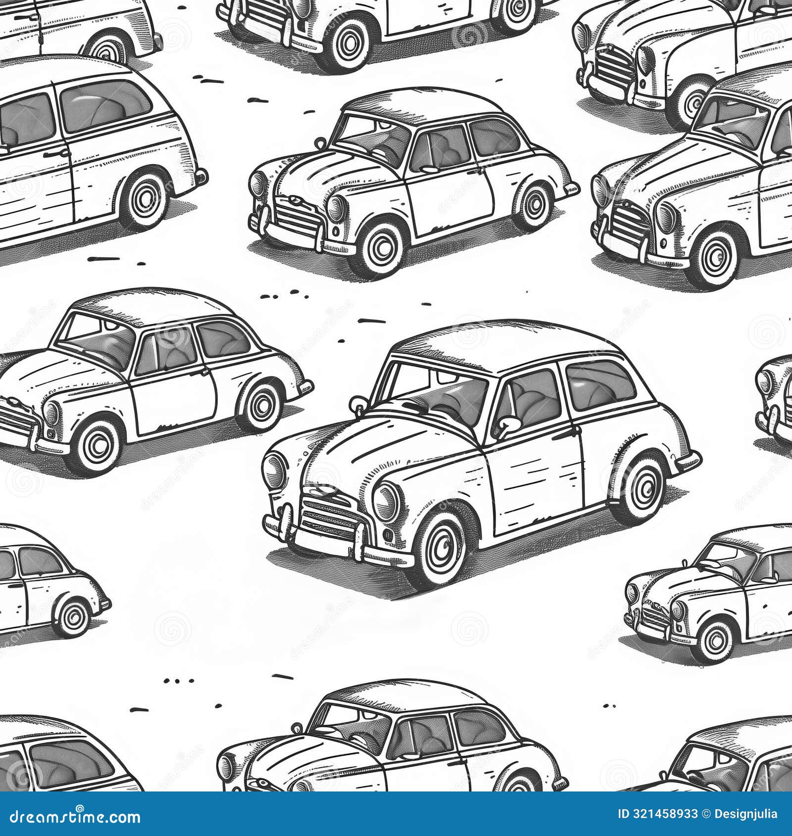 Seamless Car Pattern Coloring Page - Illustrative Style with Various ...