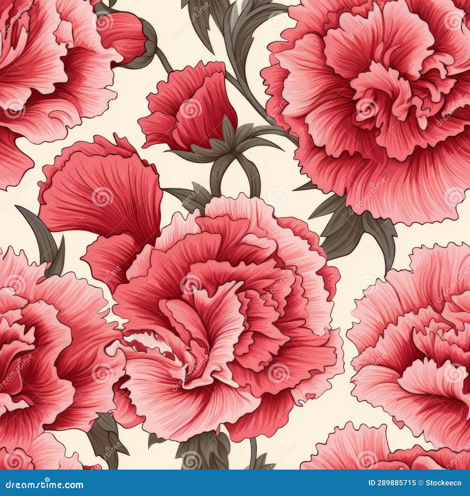 Seamless Carnation Vector Pattern in Mughal Painting Style Stock ...